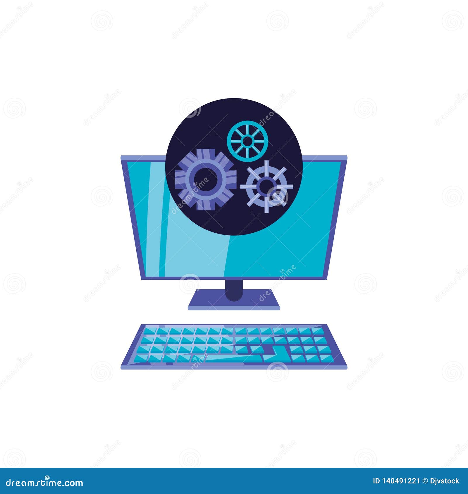 Desktop Computer with Gears Icon Stock Vector - Illustration of work ...