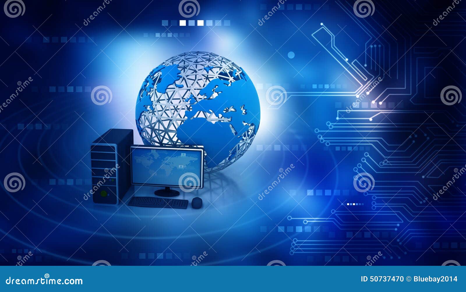 Desktop Computer with Globe Stock Illustration - Illustration of ...