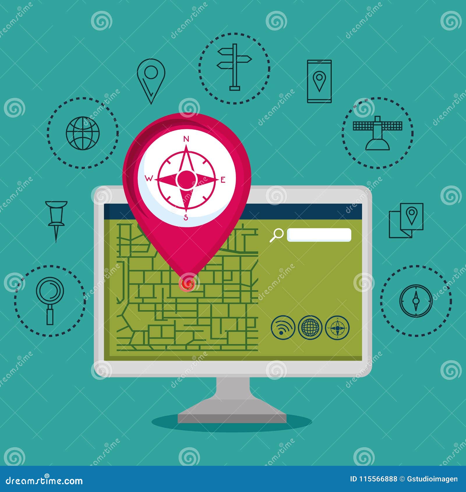 Desktop Computer with Gps Navigation Software Stock Vector ...