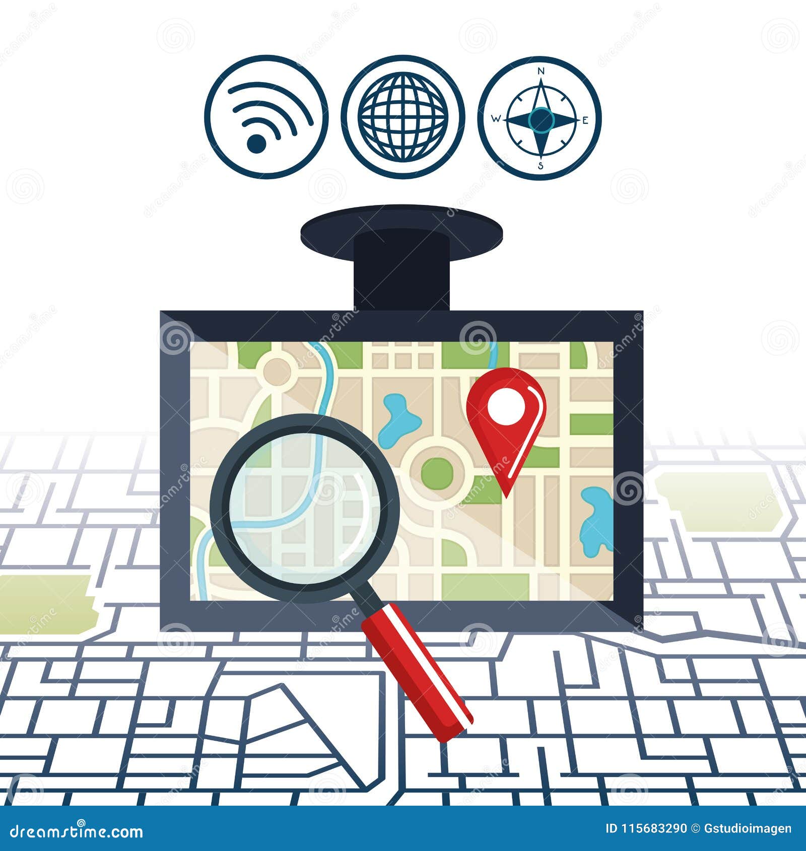 Desktop Computer with Gps Navigation Software Stock Vector ...