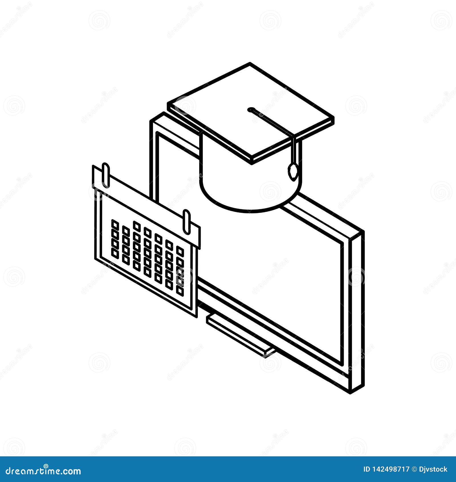 Desktop Computer with Hat Graduation Stock Vector - Illustration of ...