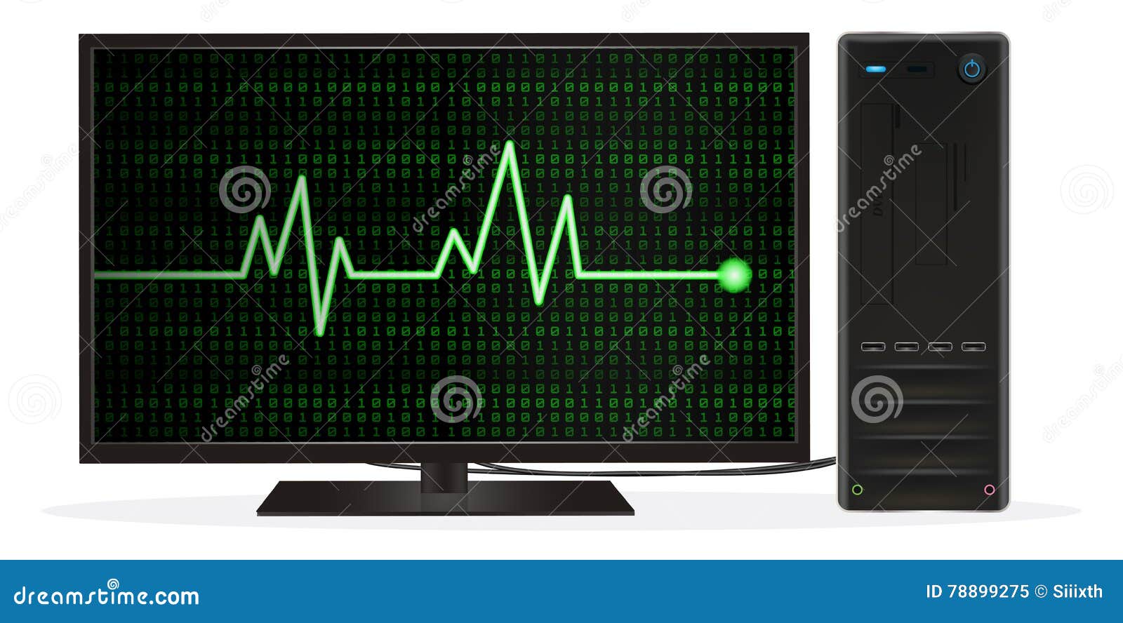 Desktop Computer with Heart Rate on Screen Stock Vector - Illustration ...