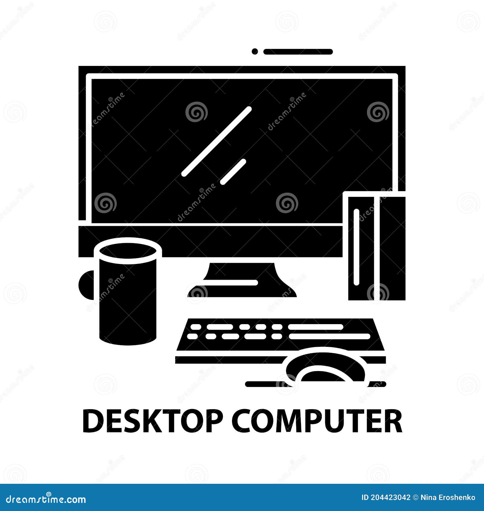 Desktop Computer Icon, Black Vector Sign with Editable Strokes, Concept ...