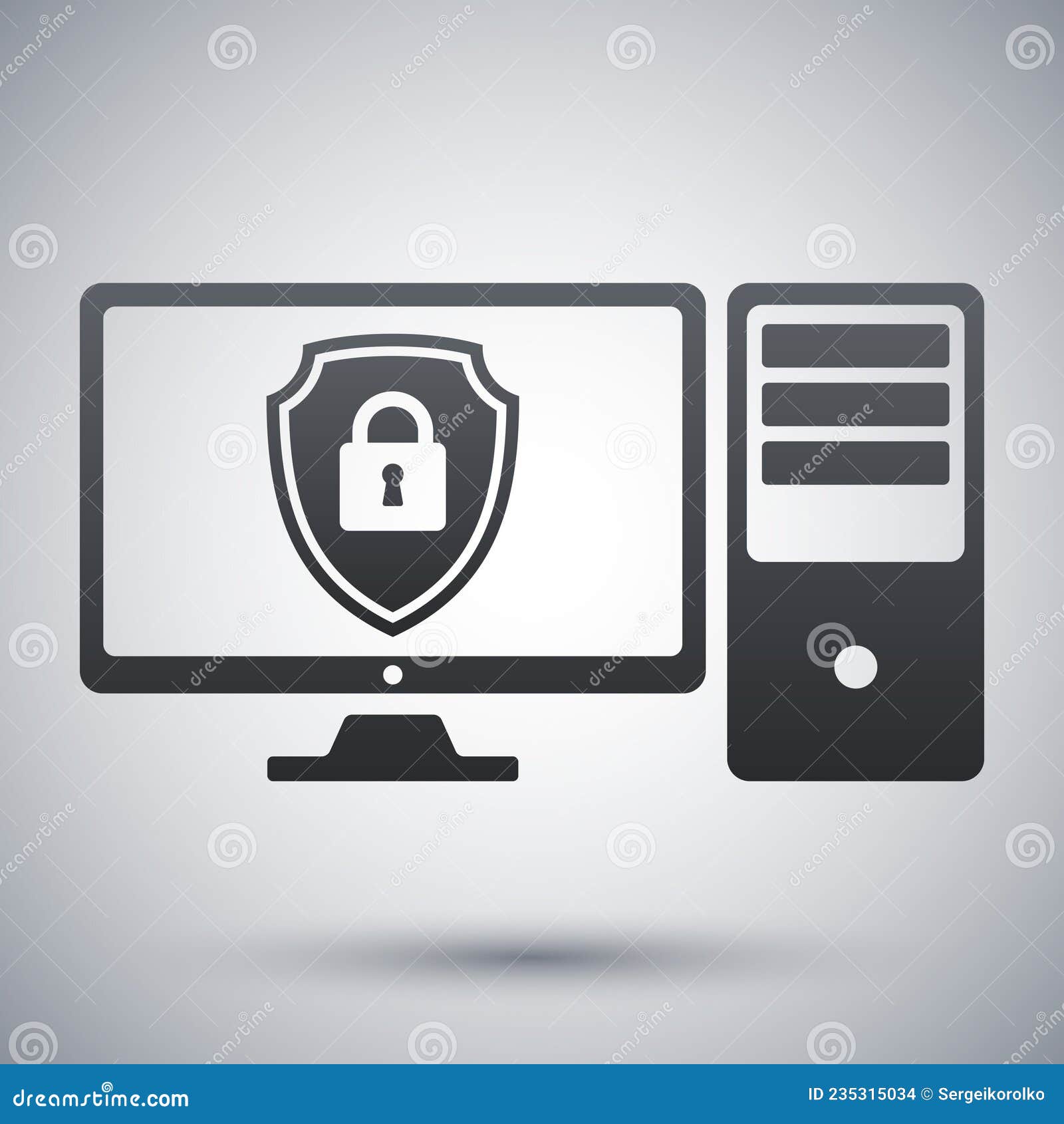 Desktop Computer Icon with a Protective Shield Symbol on a Monitor ...