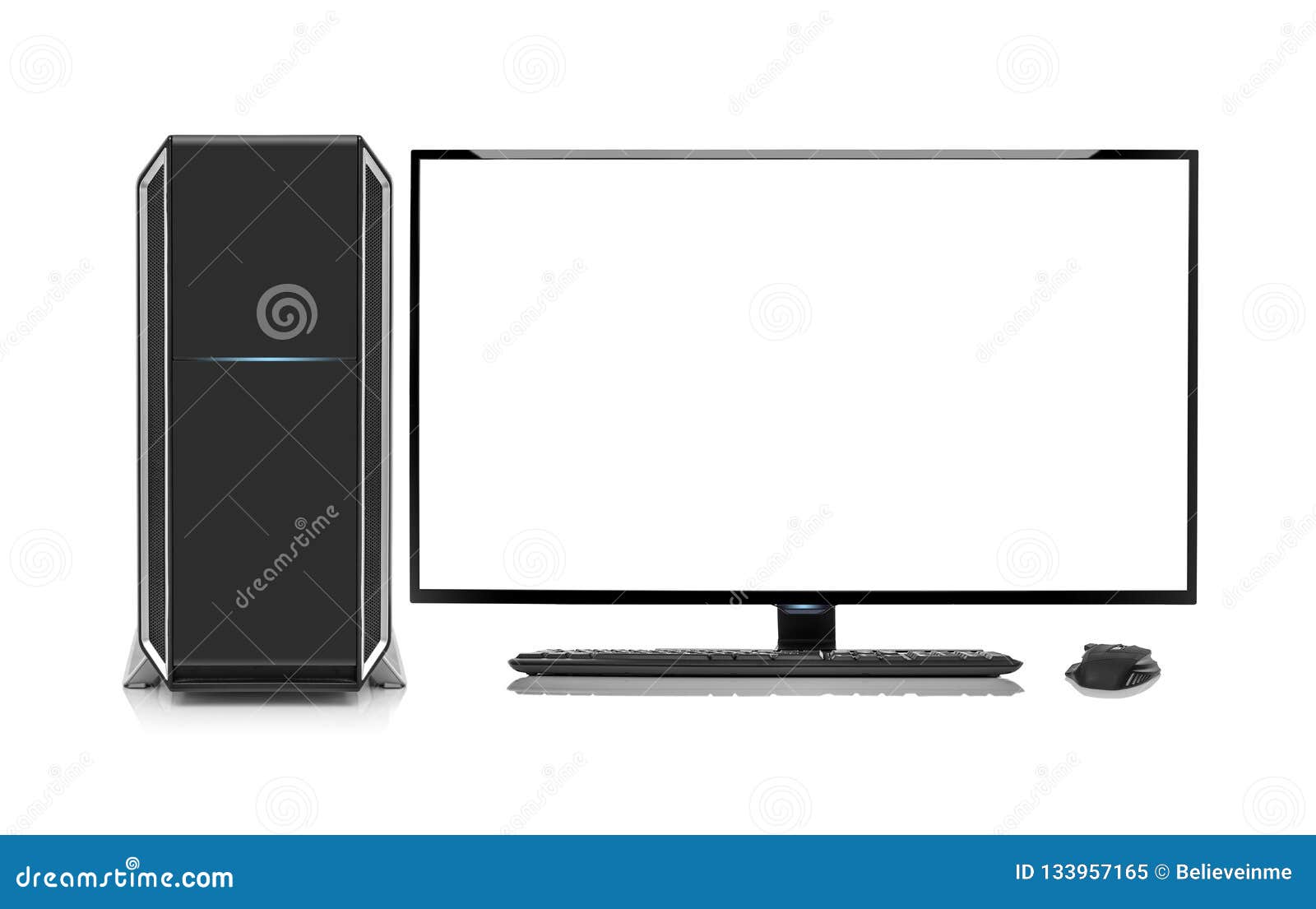 Desktop Computer and Keyboard and Mouse on White. Stock Image - Image ...