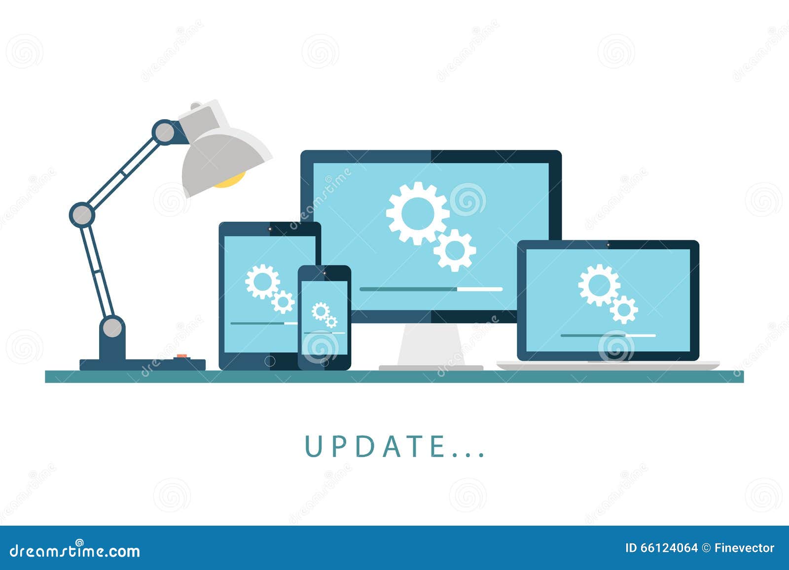 Desktop Computer, Laptop, Tablet and Smartphone with Update Screen ... Desktop Computer, Laptop, Tablet and Smartphone with Update Screen ...