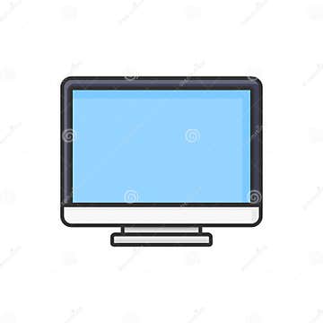Desktop computer, line art stock vector. Illustration of presentation ...