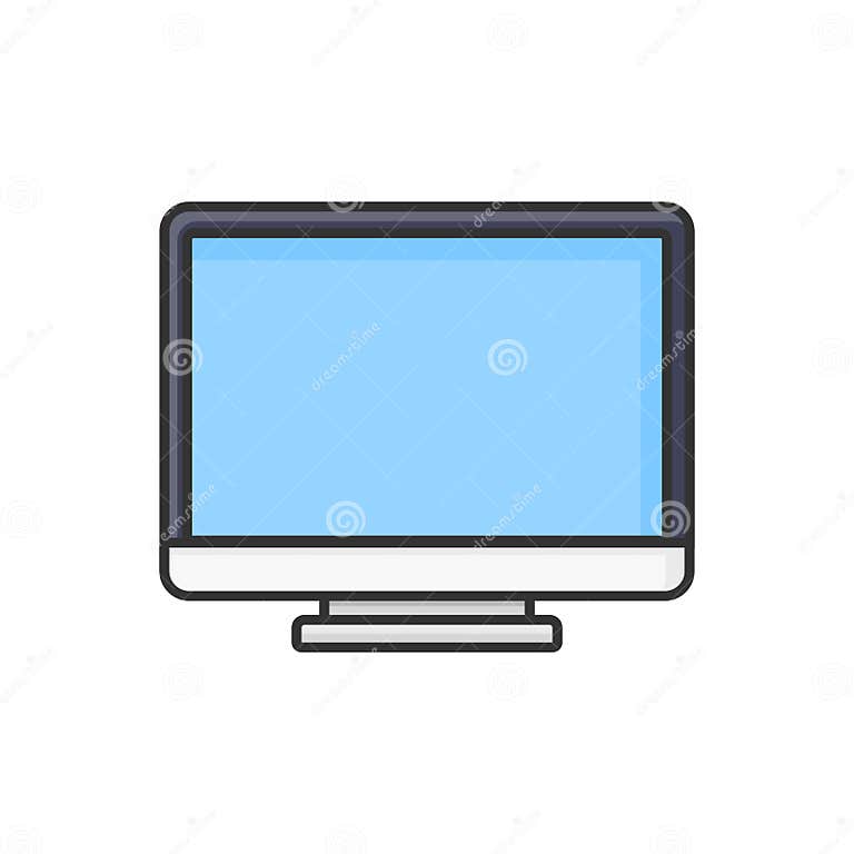 Desktop computer, line art stock vector. Illustration of presentation ...
