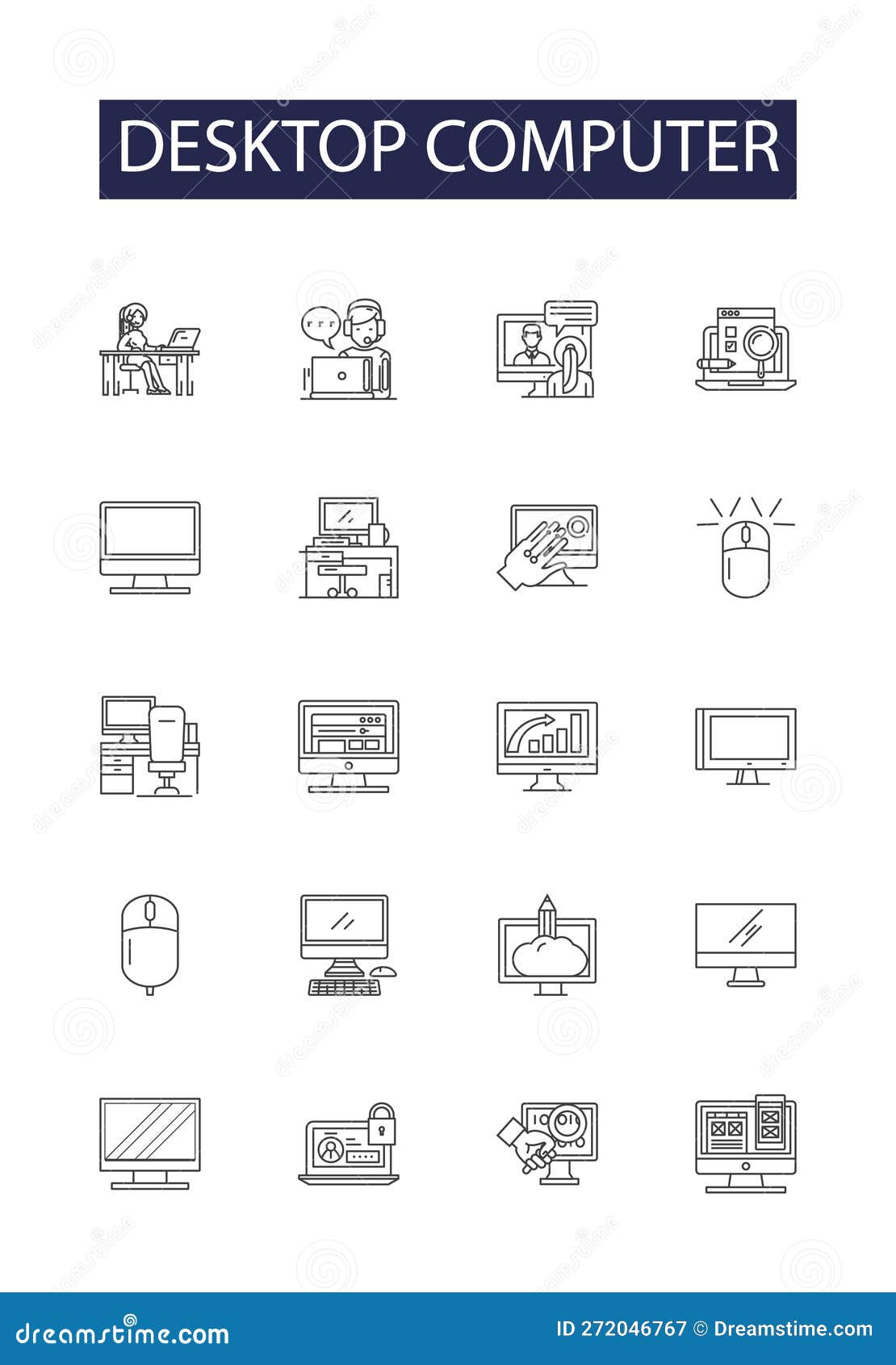 Desktop Computer Line Vector Icons and Signs. Computer, Personal ...
