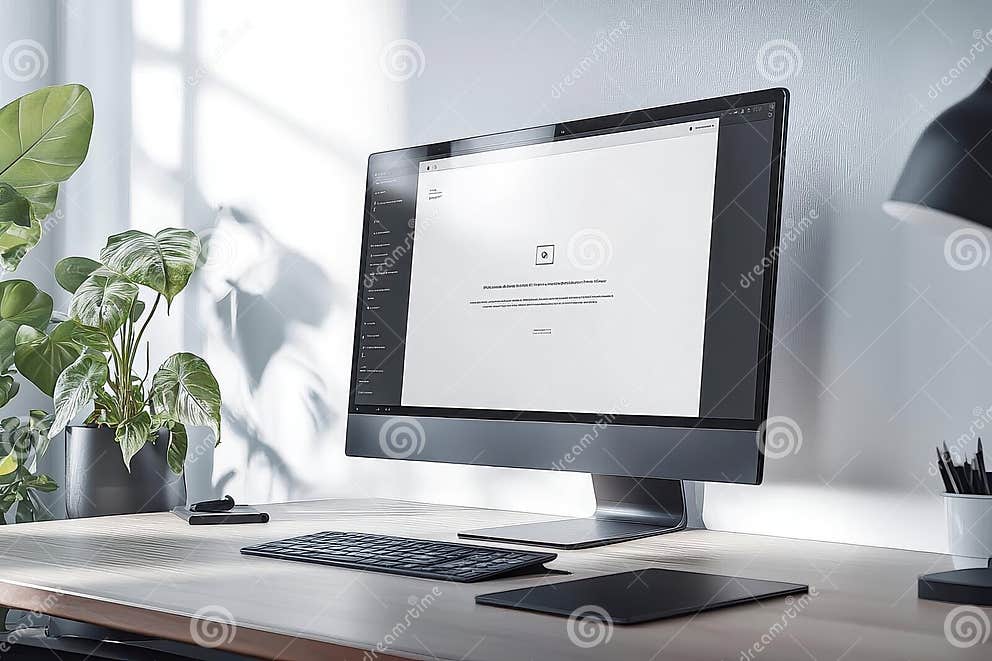 Desktop Computer with Loading Screen on Monitor Displaying Progress Bar ...
