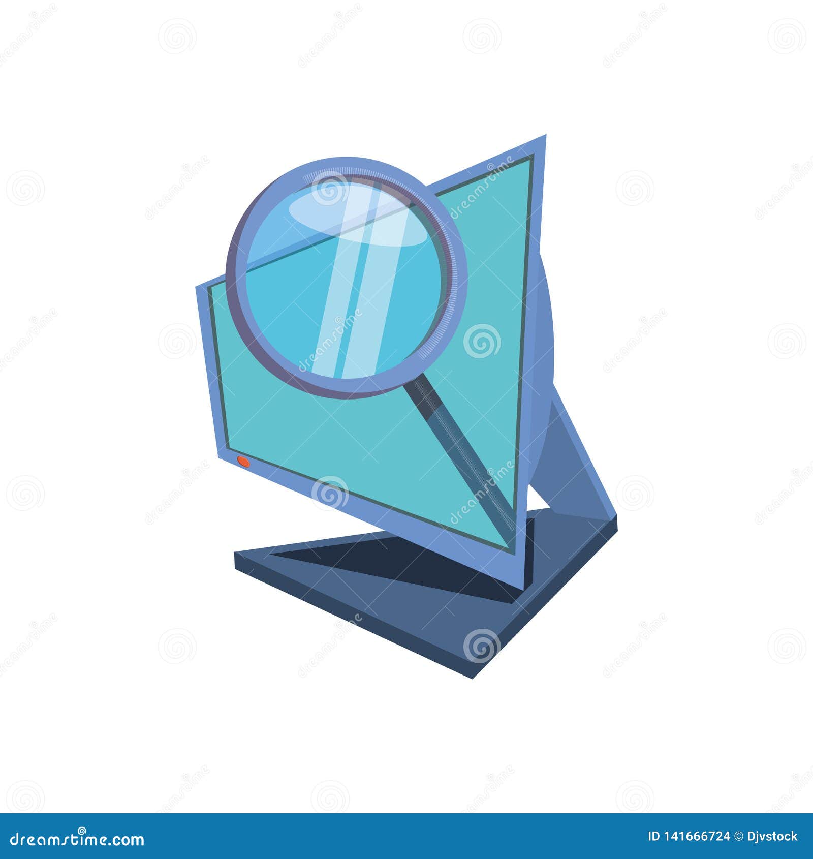 Desktop Computer with Magnifying Glass Stock Vector - Illustration of ...