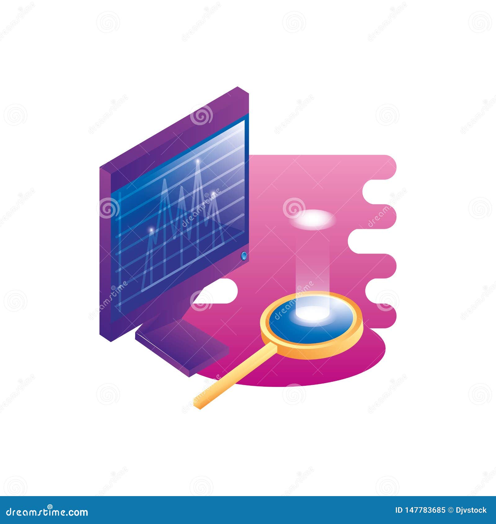 Desktop Computer with Magnifying Glass Stock Illustration ...