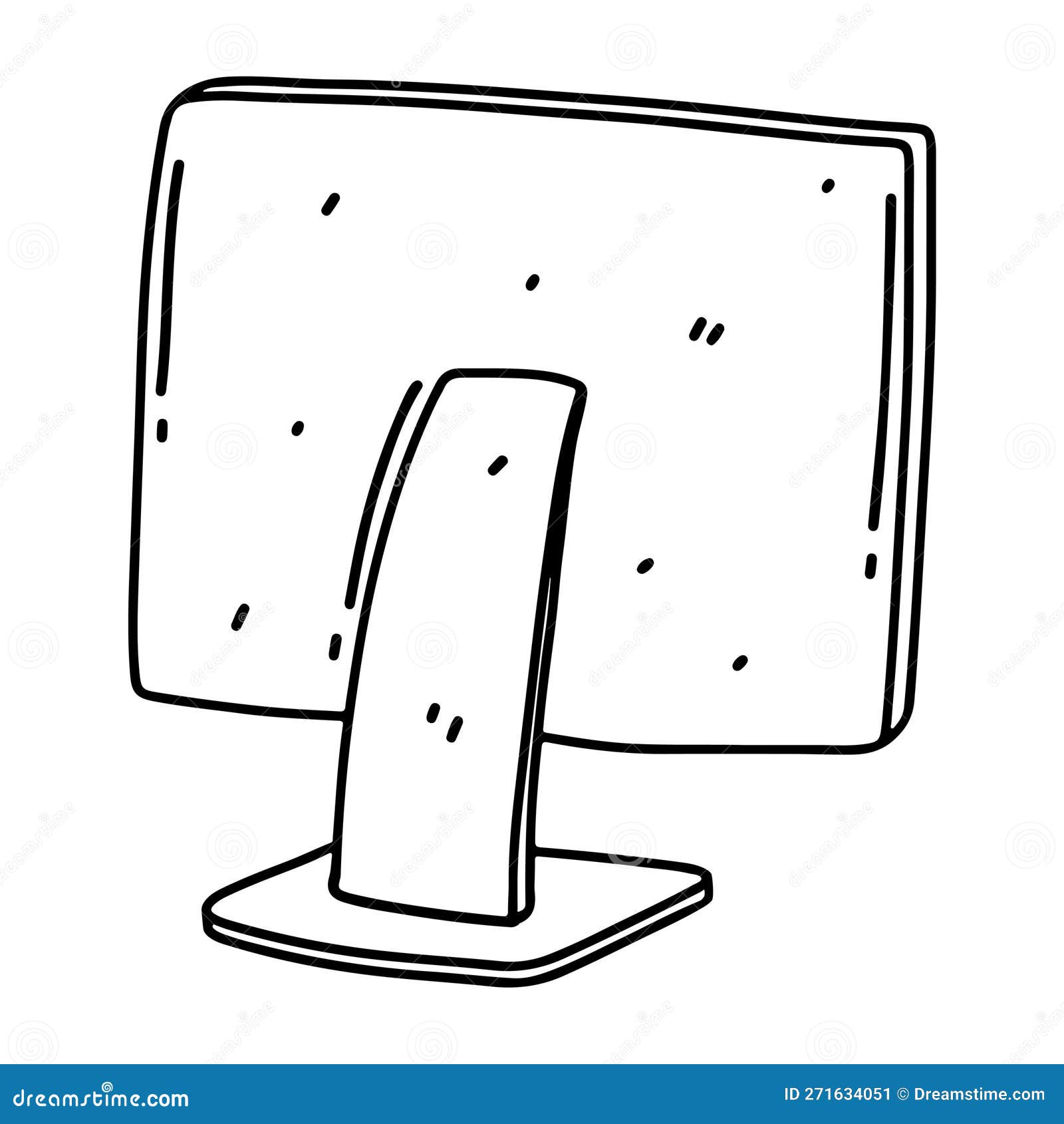 Desktop Computer Monitor Back View in Hand Drawn Doodle Style. Vector ...