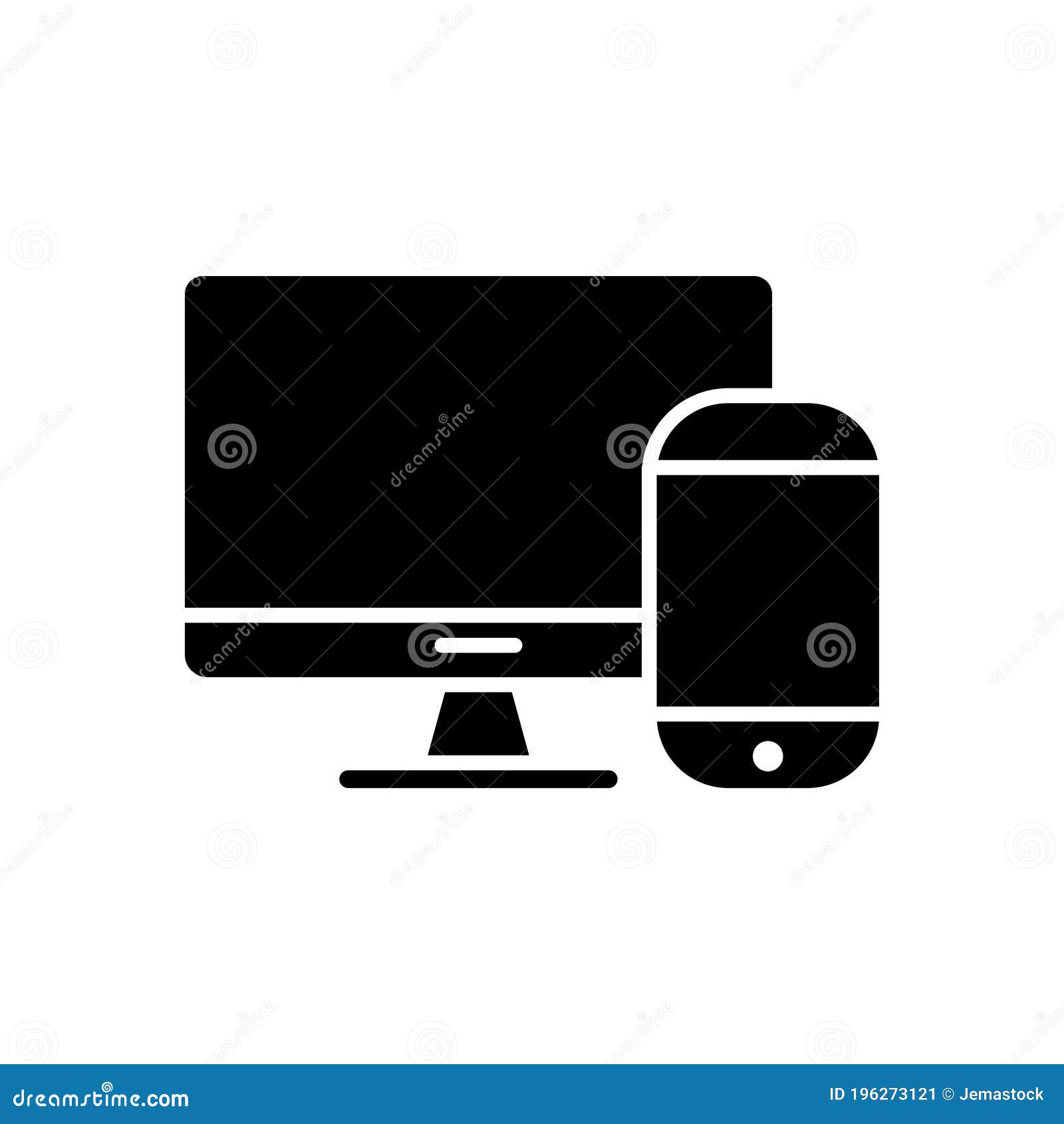 Desktop Computer Monitor with Smartphone Silhouette Style Stock Vector ...