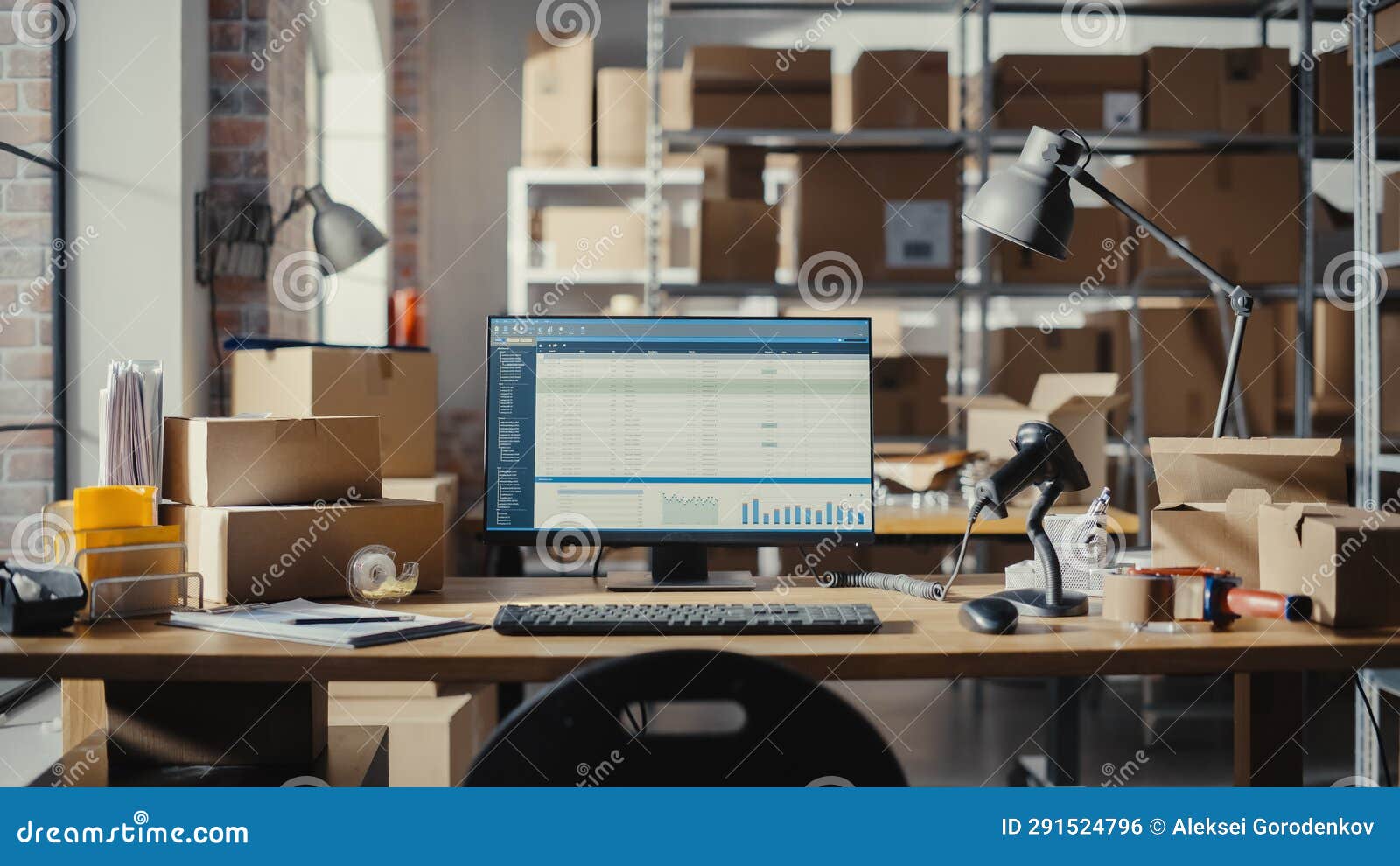 Desktop Computer Monitor Standing on a Table with a Display. Small ...