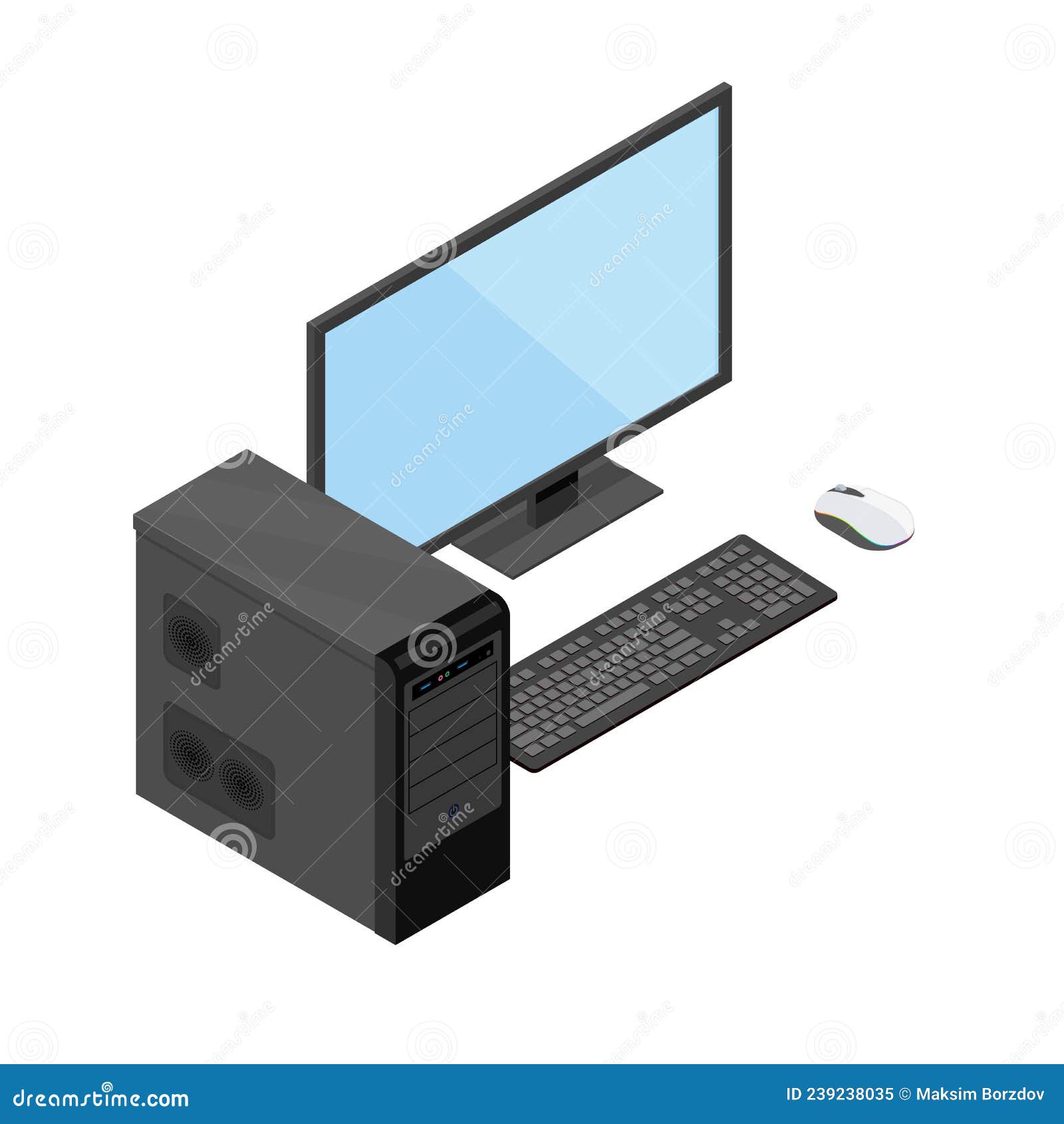 Desktop Computer with Monitor System Unit and Mouse Isometric ...