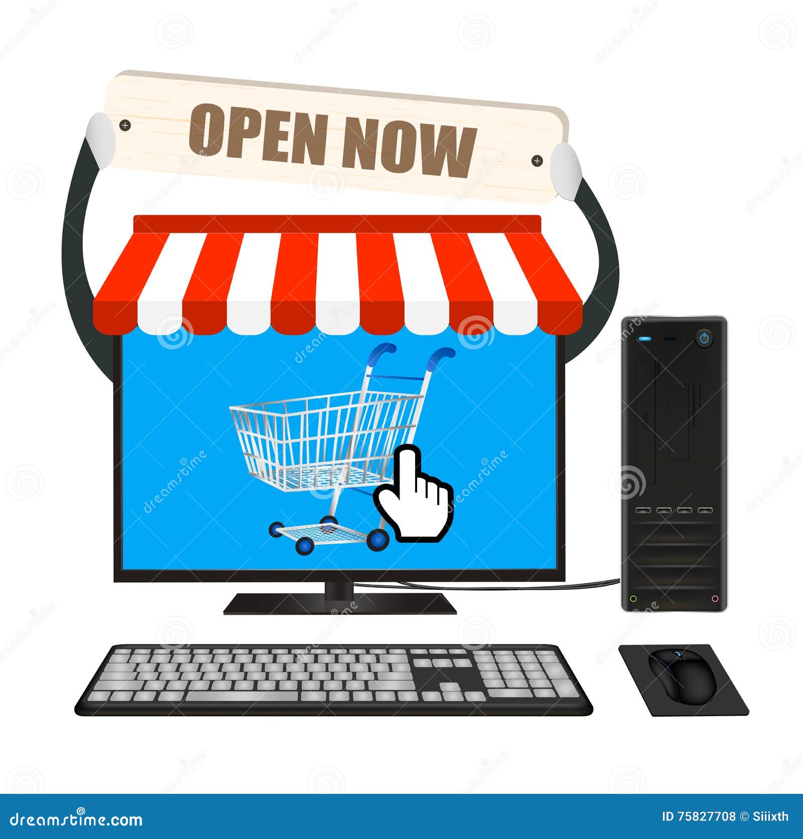 Desktop Computer with Online Store Stock Vector - Illustration of ...