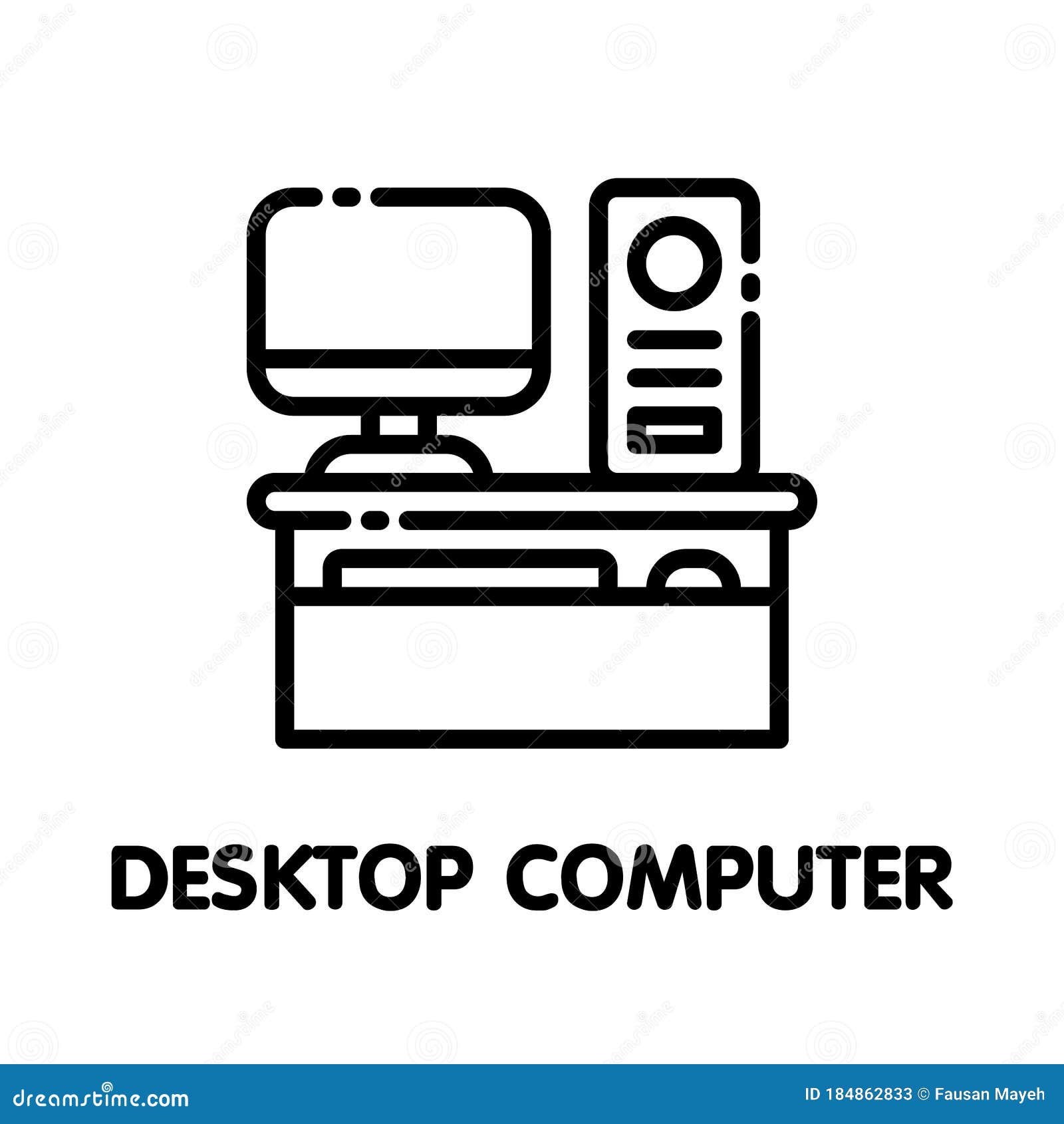 Desktop Computer Outline Icon Style Design Illustration on White ...