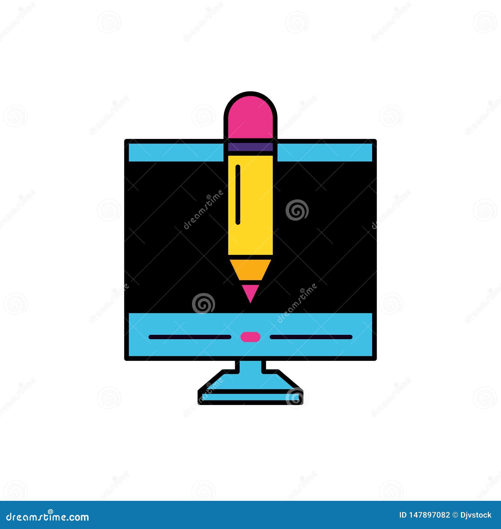 Desktop Computer with Pencil Stock Illustration - Illustration of wide ...
