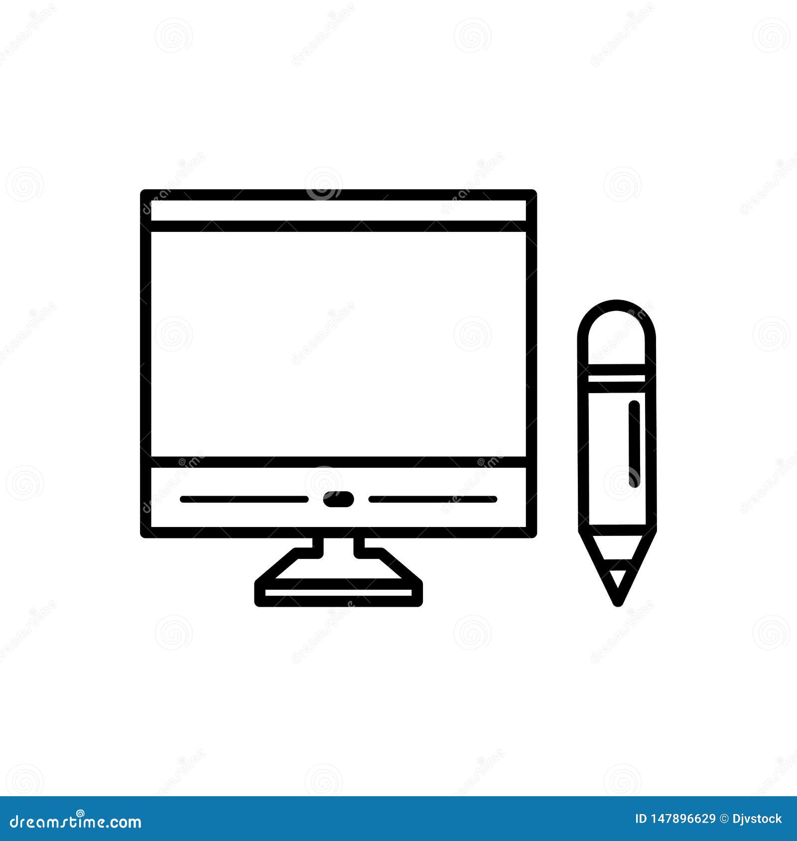 Desktop Computer with Pencil Stock Illustration - Illustration of ...