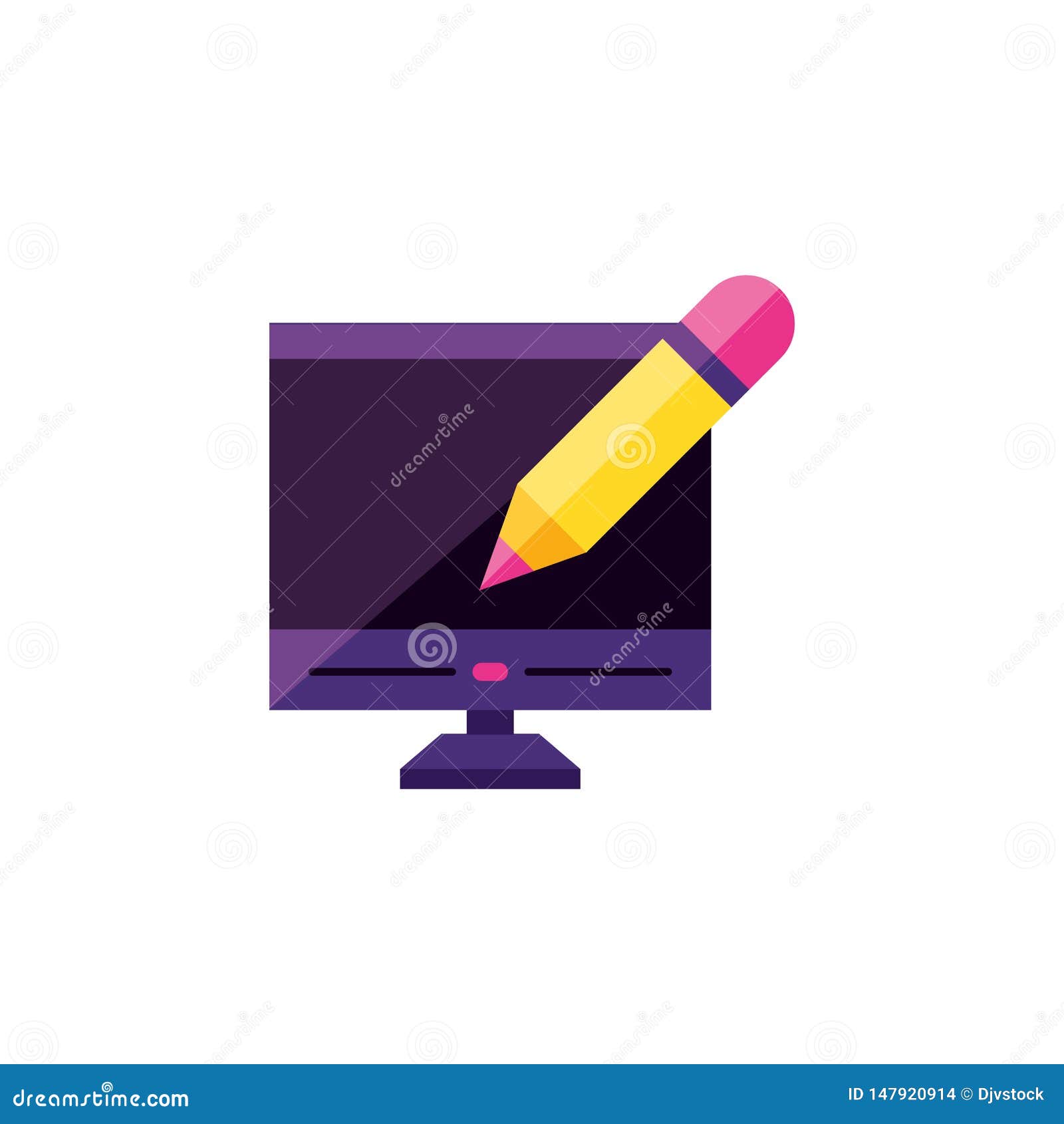 Desktop Computer with Pencil Stock Illustration - Illustration of ...