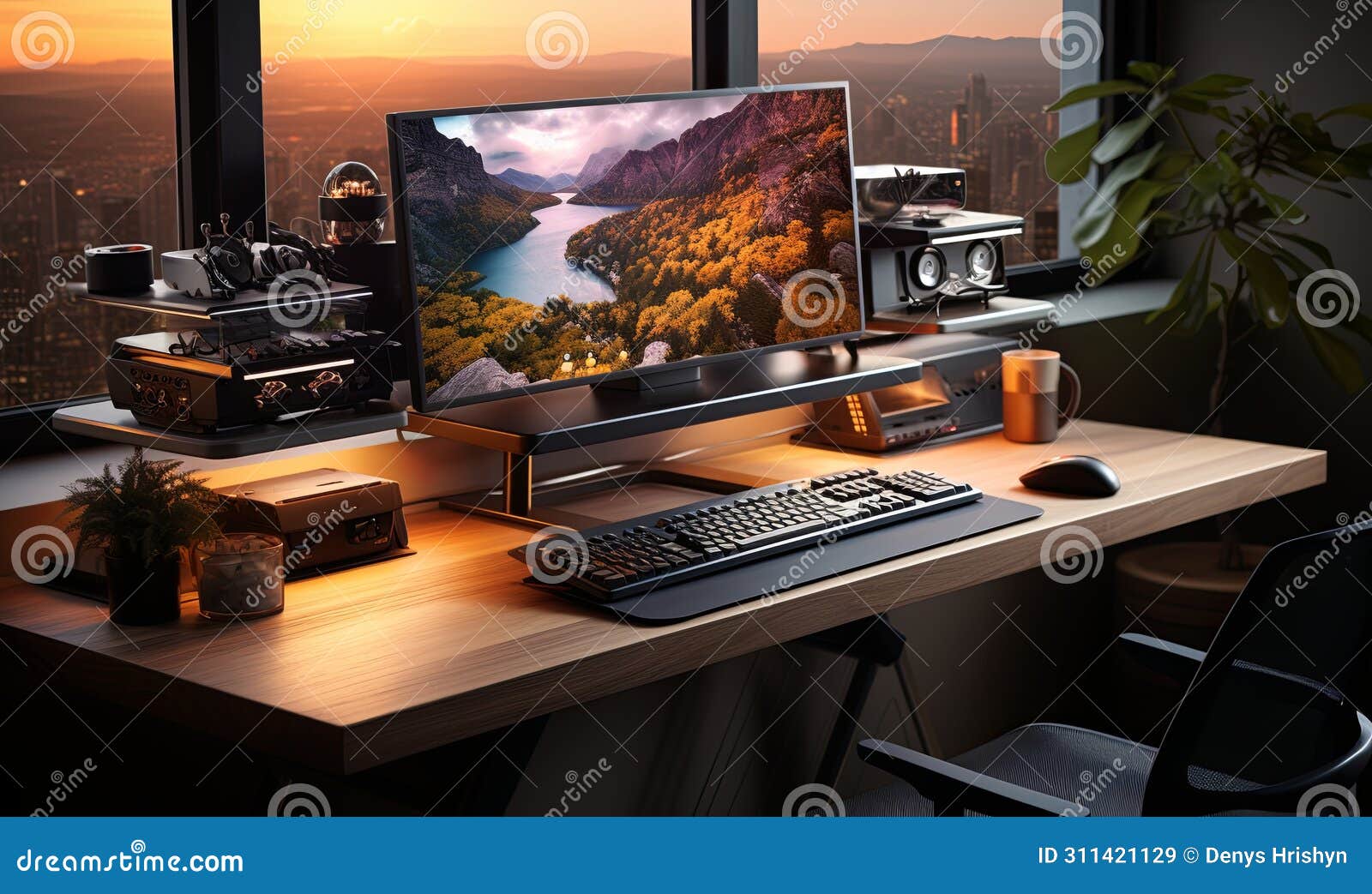 Desktop Computer on Wooden Desk Stock Image - Image of mouse ...