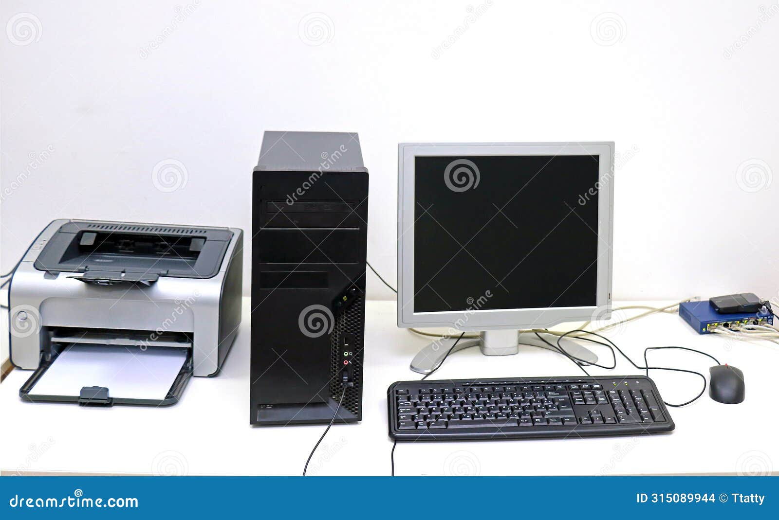 Desktop Computer with Printer Stock Photo - Image of print, keyboard ...