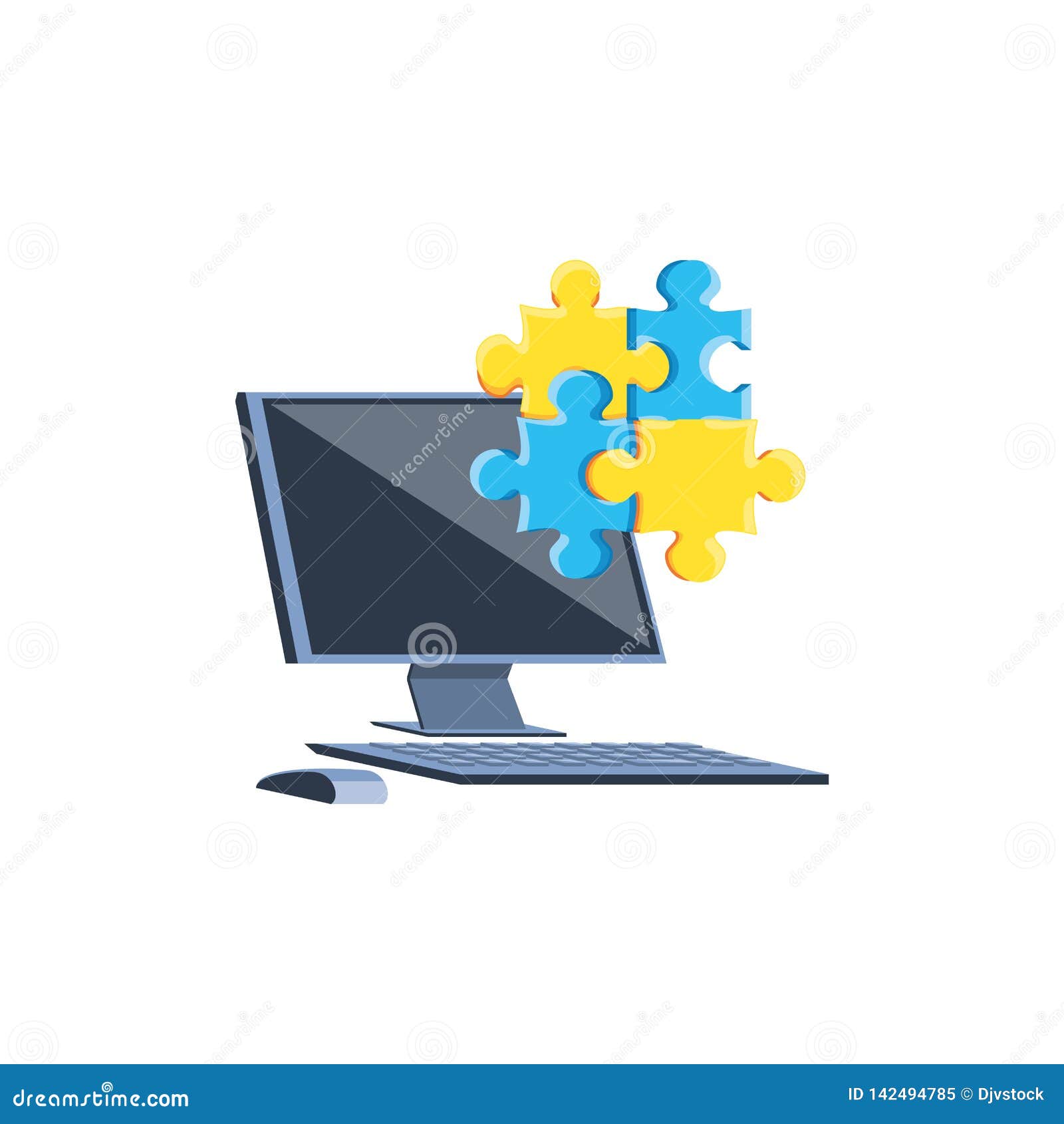 Desktop Computer with Puzzle Pieces Stock Vector - Illustration of ...