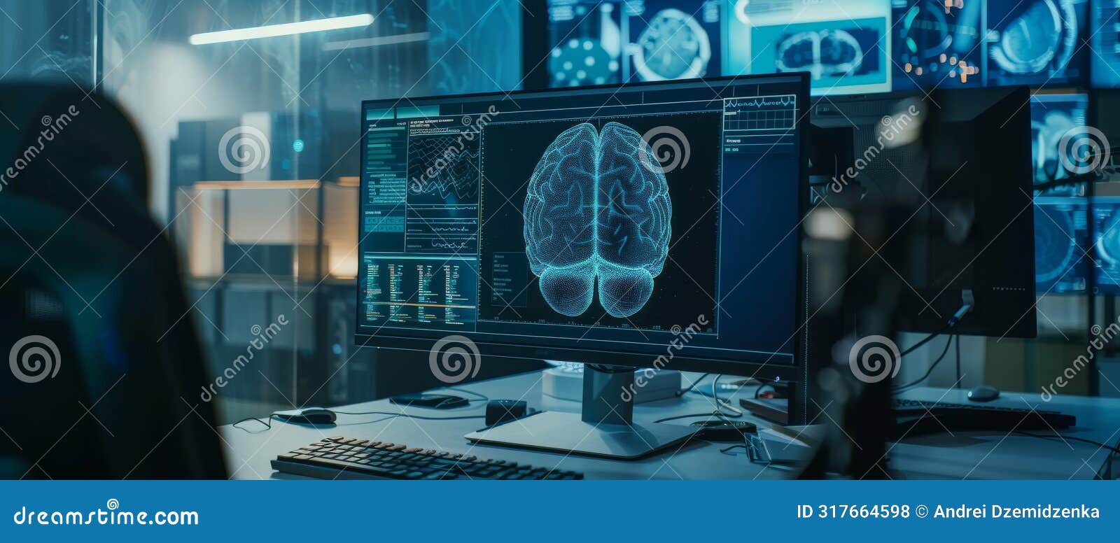 A Desktop Computer Running Software for MRI Brain Analysis is Shown with Sophisticated ...