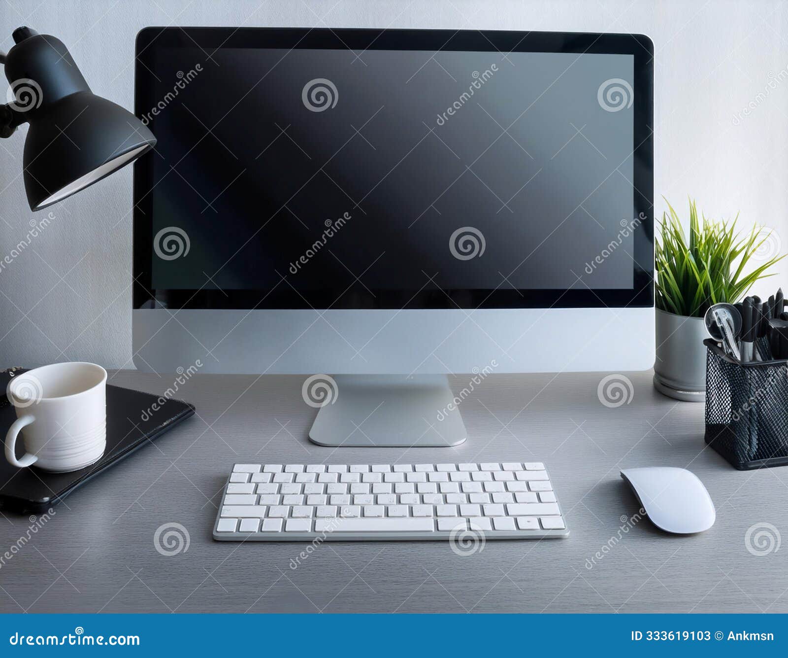 Desktop Computer Setup, Including Accessories Like Keyboard and Mouse ...