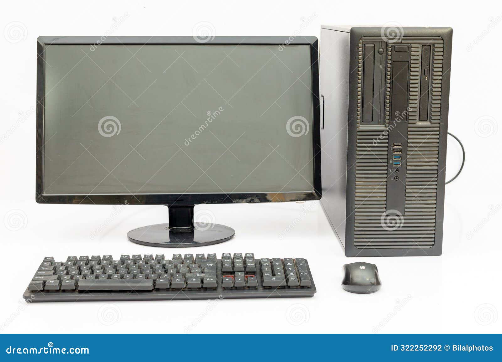 Desktop Computer Setup with Monitor, Keyboard, and Mouse. Front View ...