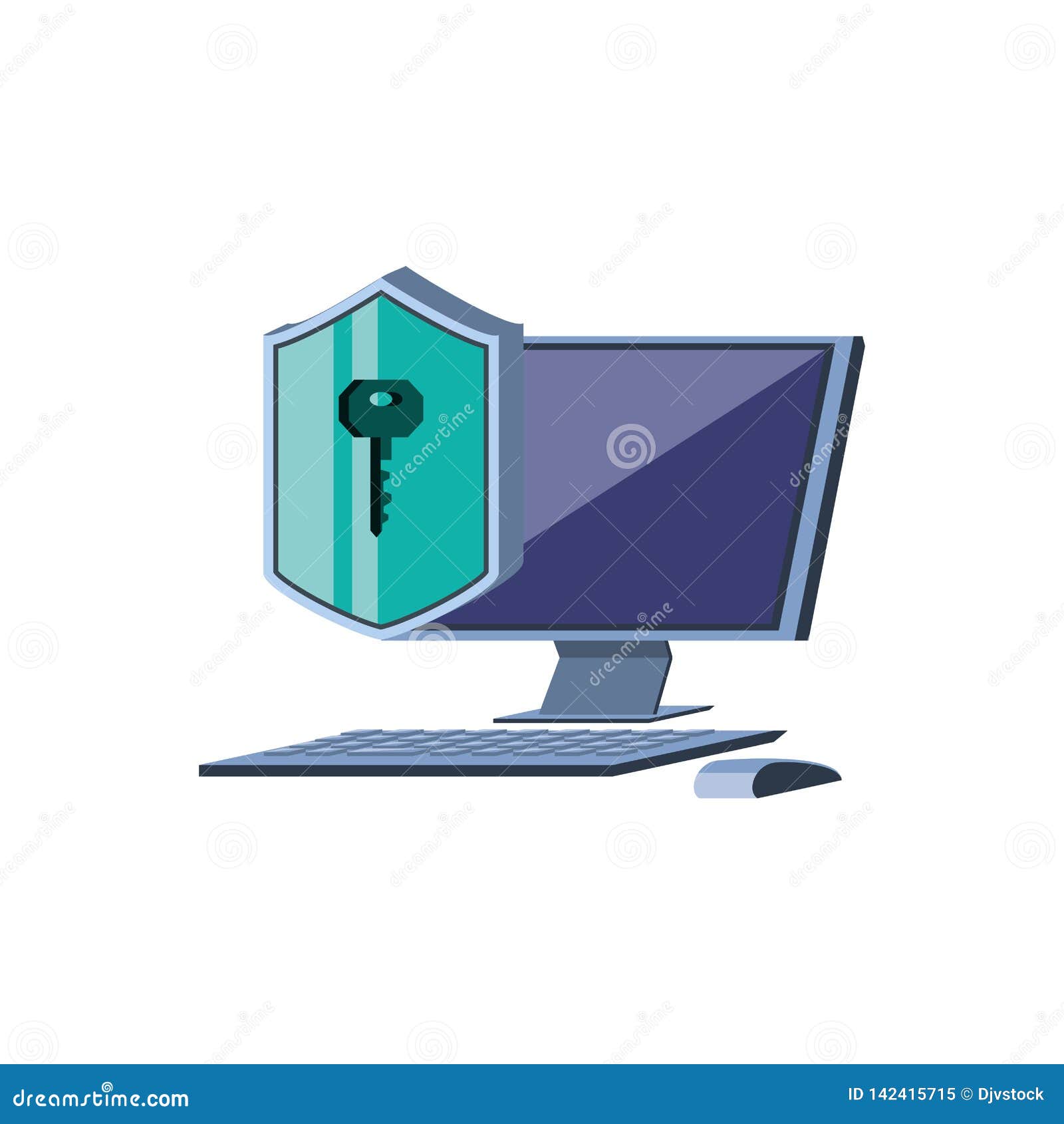 Desktop Computer with Shield Secure Stock Vector - Illustration of flat ...
