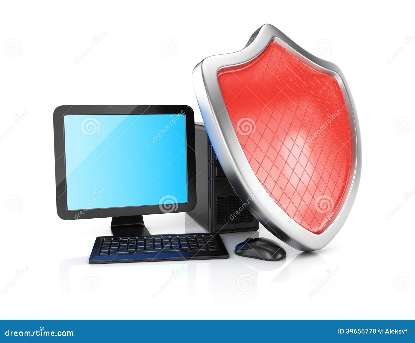 Desktop Computer and Shield Stock Illustration - Illustration of ...