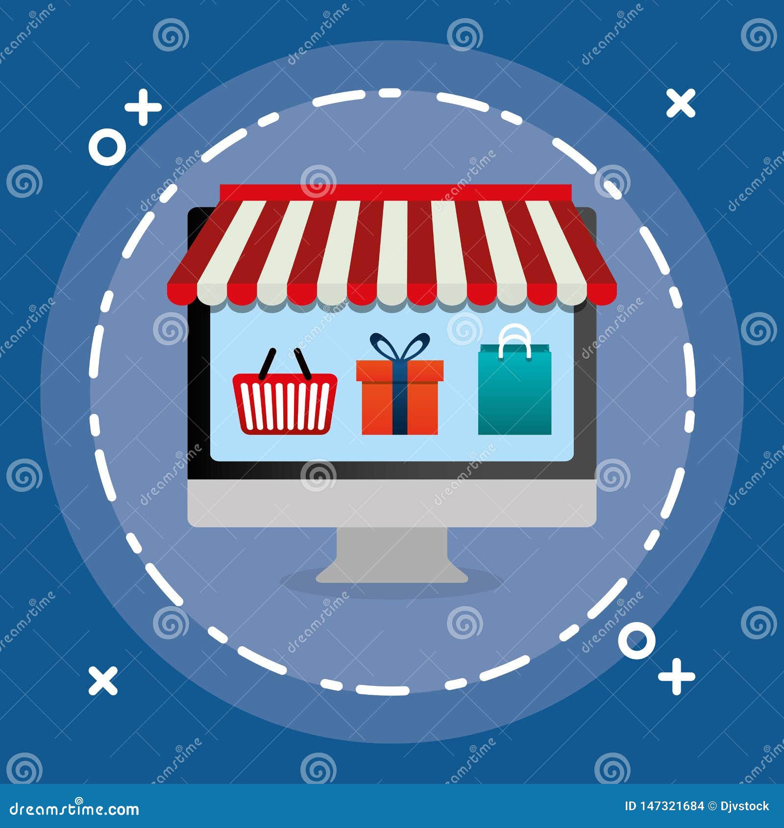 Desktop Computer with Shopping Set Icons Stock Illustration ...