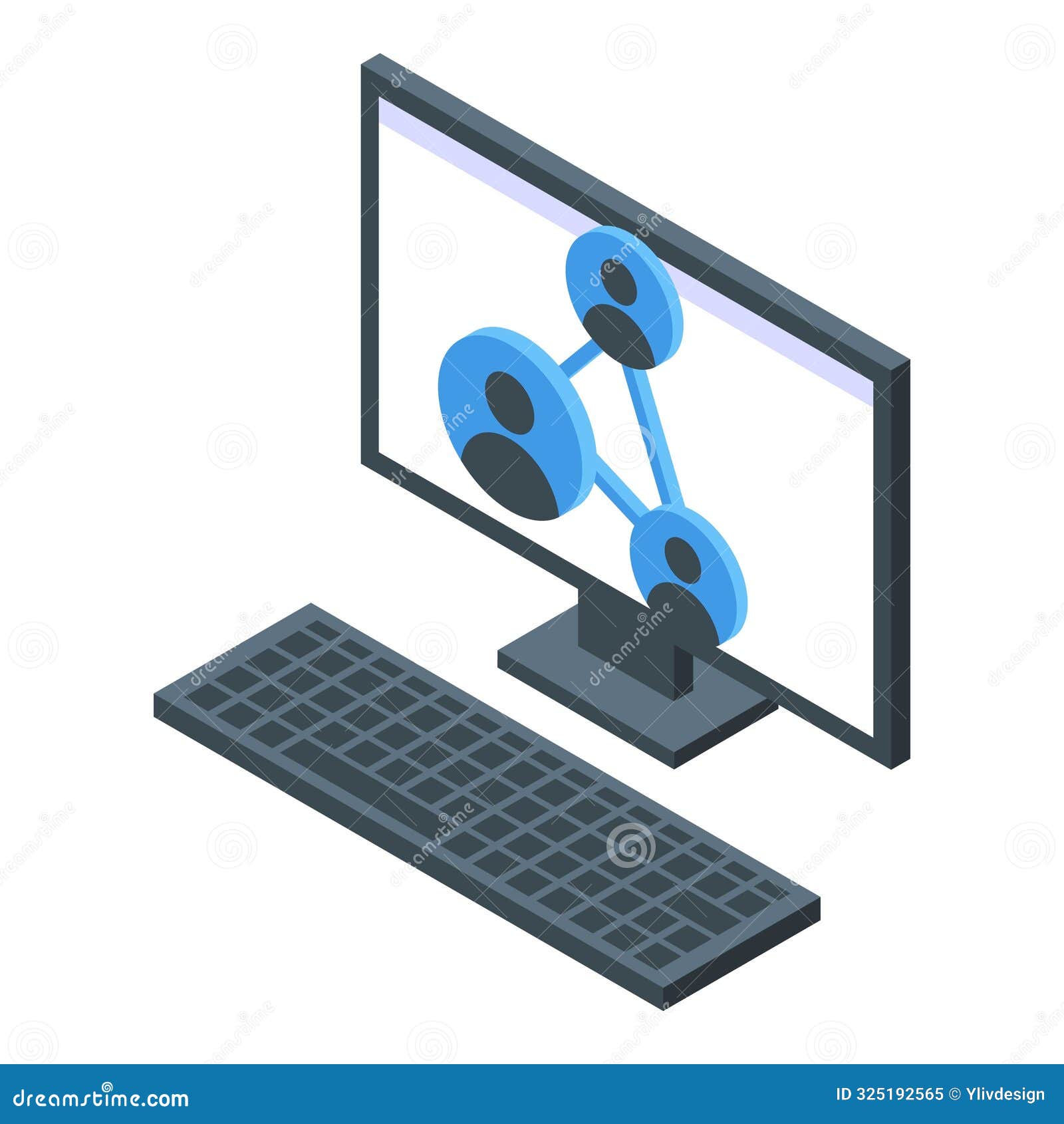 Desktop Computer Showing Network of People Working Remotely Stock ...