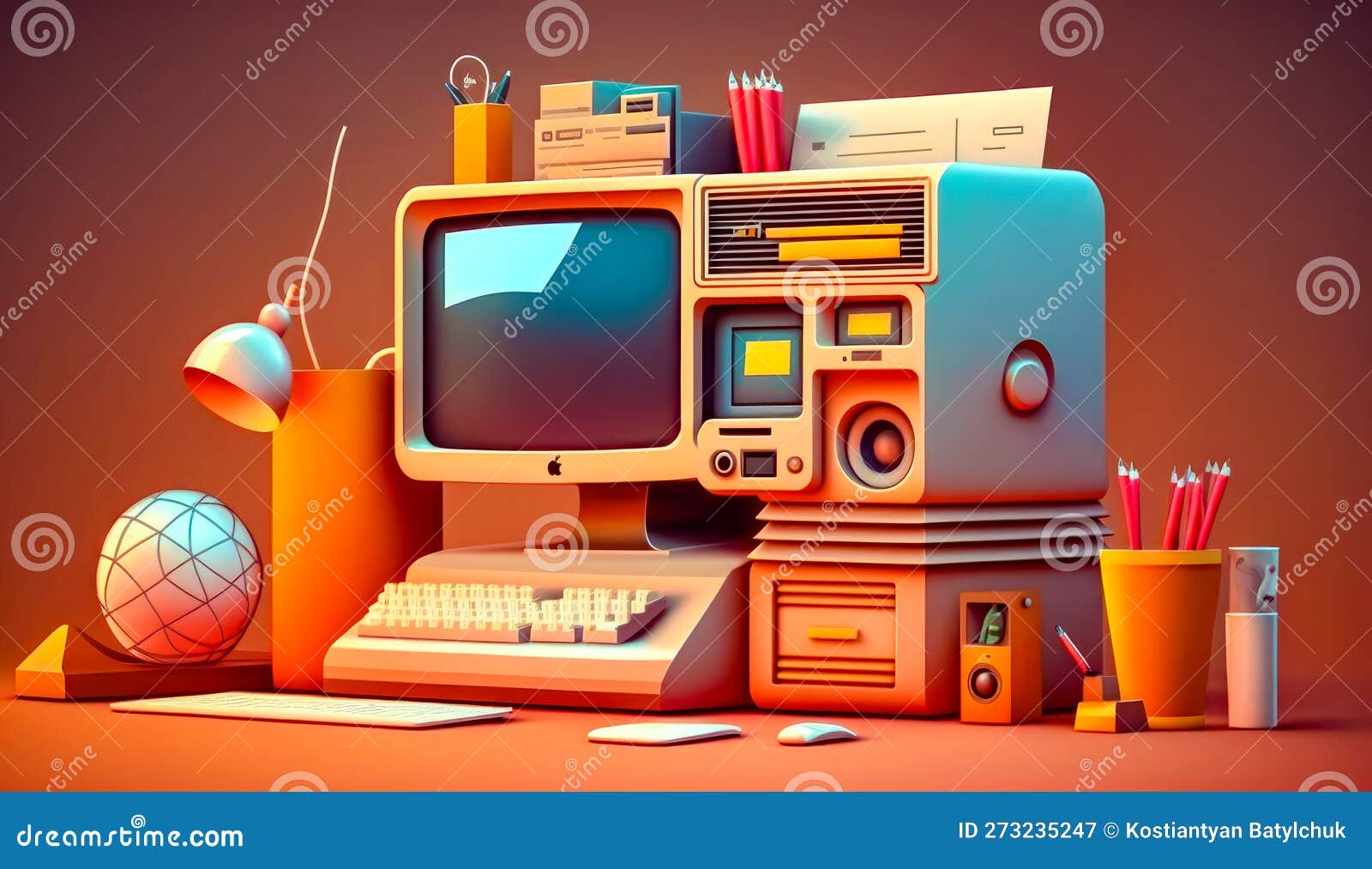 Desktop Computer Sitting on Top of Desk. Generative AI Stock ...