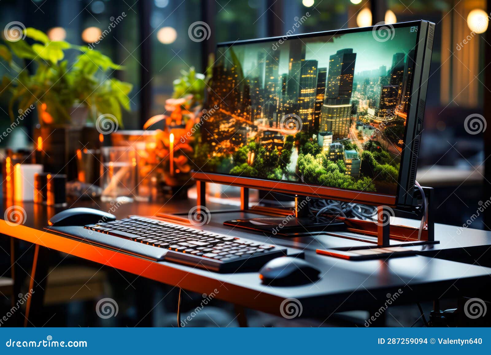 Desktop Computer Sitting on Top of Desk Next To Keyboard. Generative AI ...