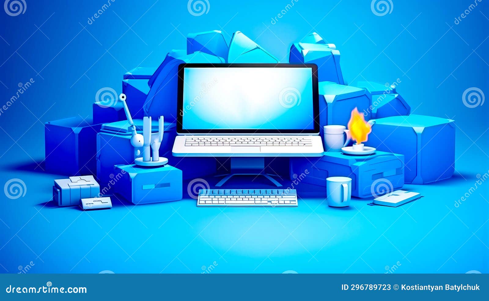 Desktop Computer Sitting on Top of Desk Next To Keyboard and Mouse ...