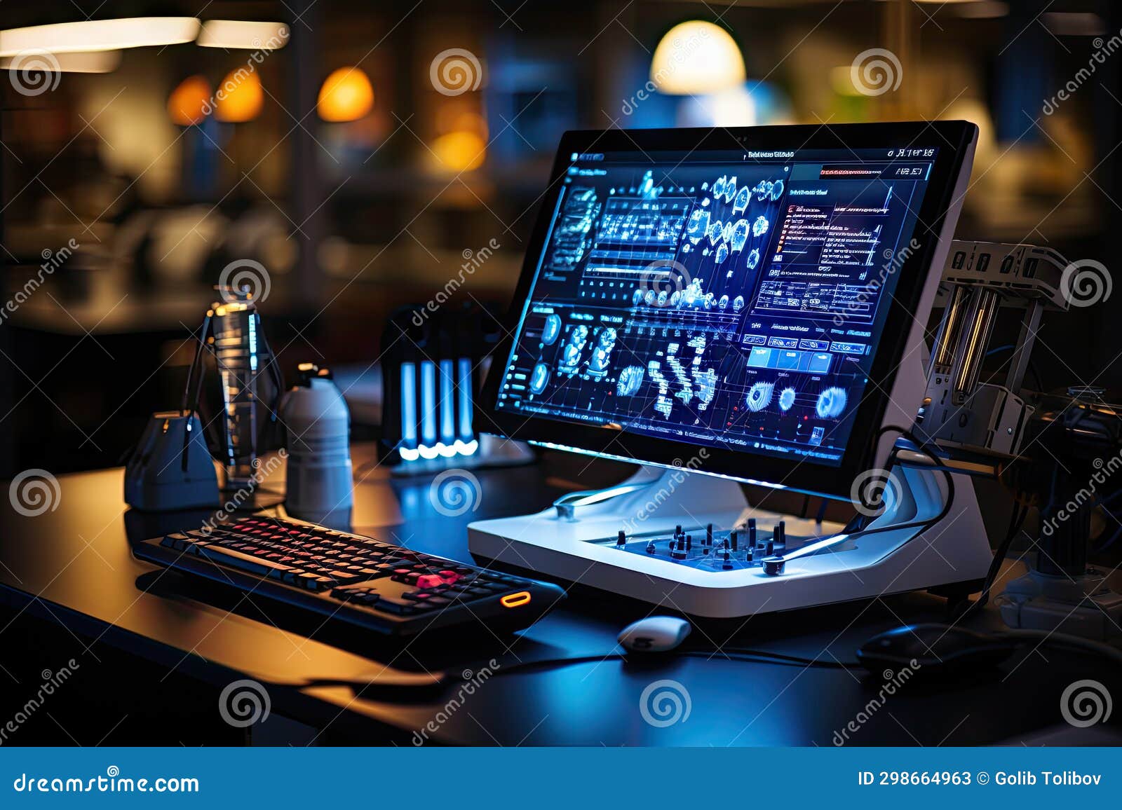 A Desktop Computer Sitting on Top of a Wooden Desk Stock Image - Image ...