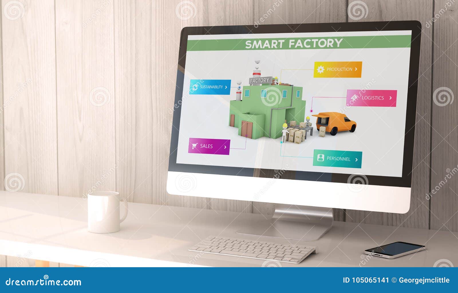 Desktop Computer Smart Factory Stock Illustration - Illustration of ...