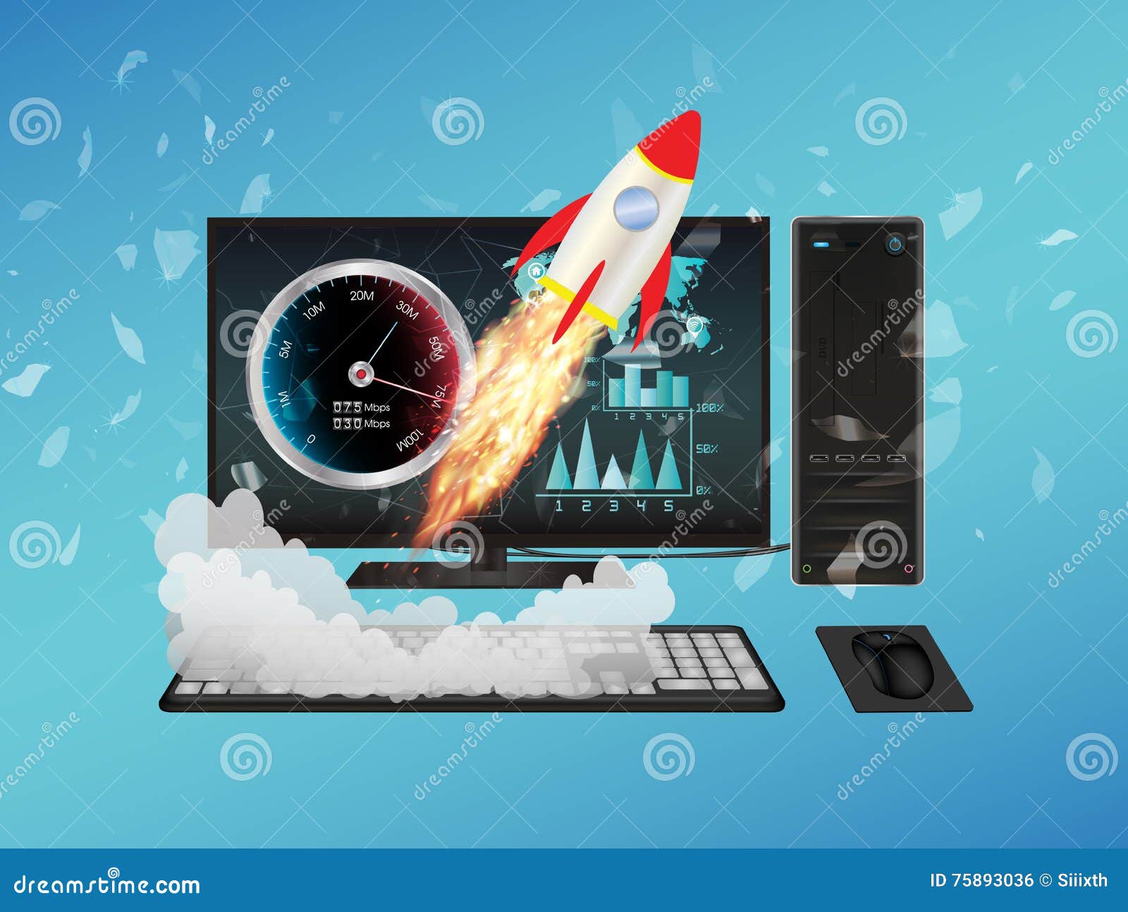 Desktop Computer with Speed Boost Stock Vector - Illustration of office ...