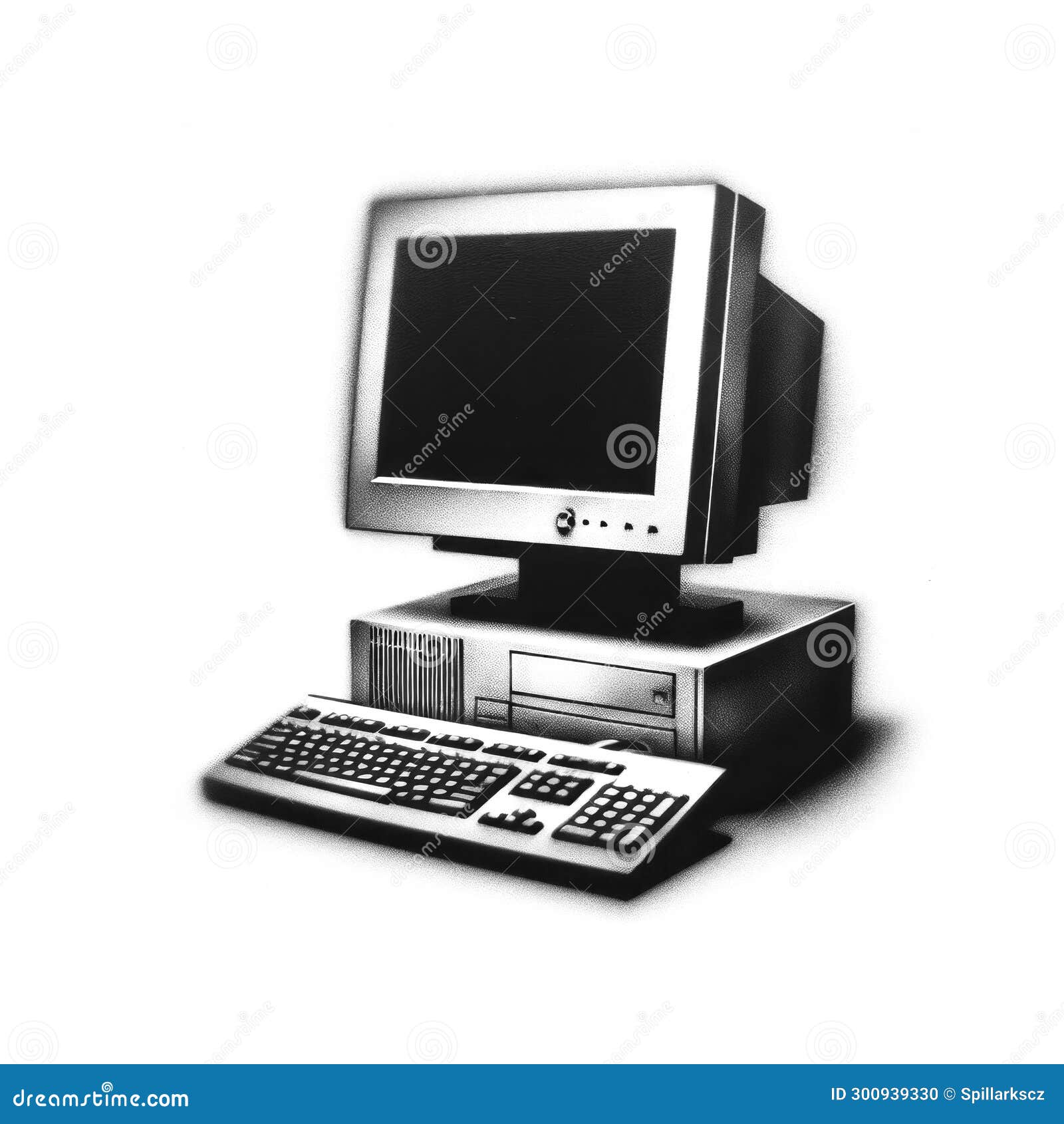 A Desktop-computerin Stencil-art Style,black and White Stock ...