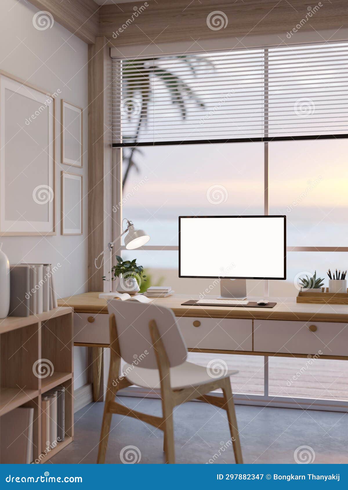 A Desktop Computer on a Table in a Beautiful Minimalist Coffee Shop ...