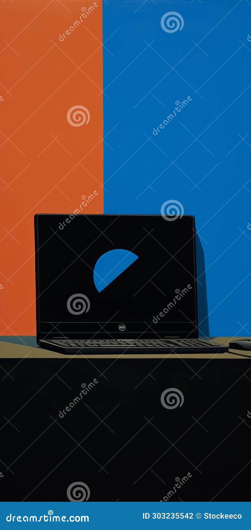 Minimalist Geometric Precision: Blue, Orange, and Black Apple Laptop ...