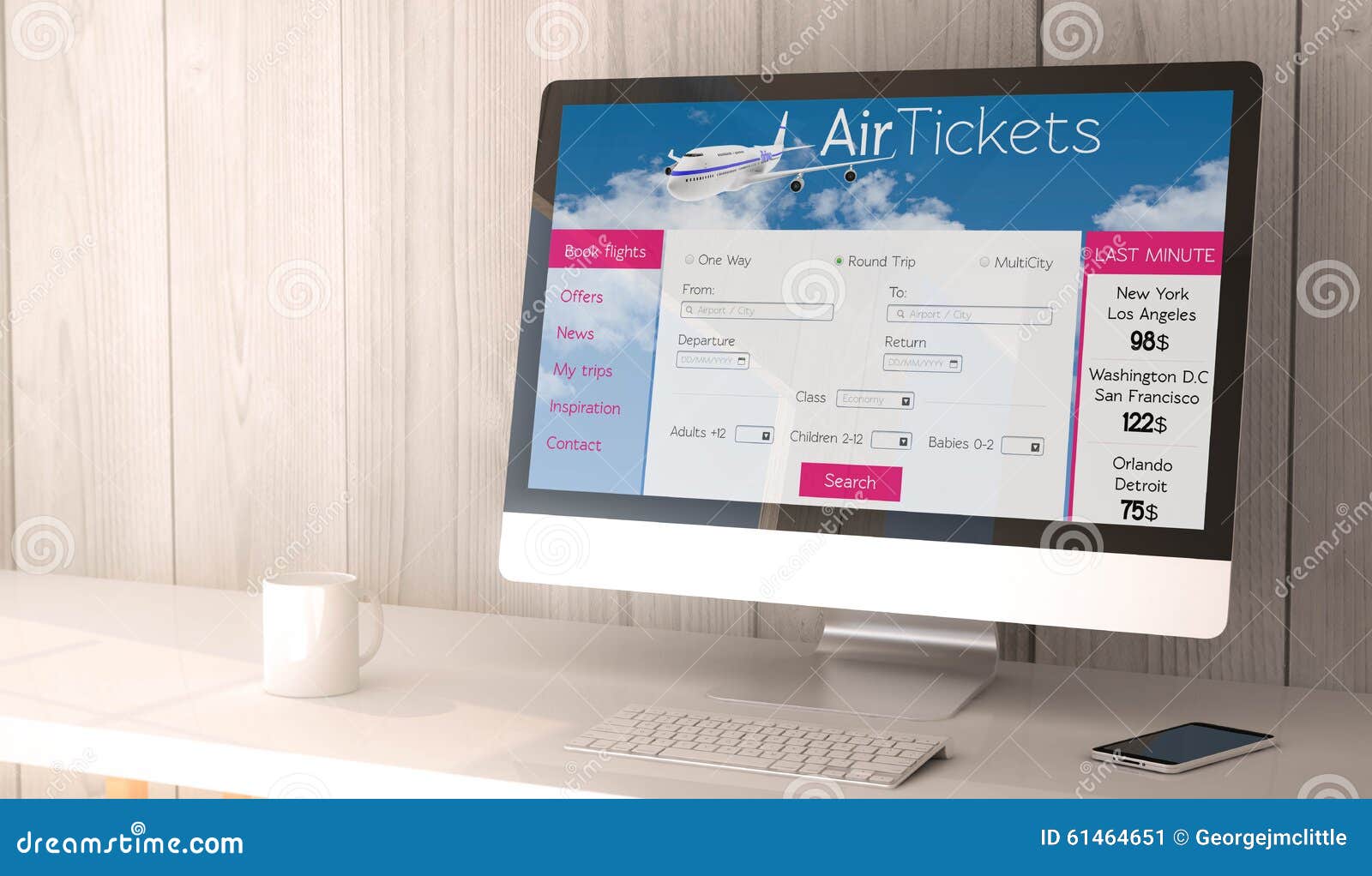 Desktop Computer with Tickets Flight Web Stock Illustration ...