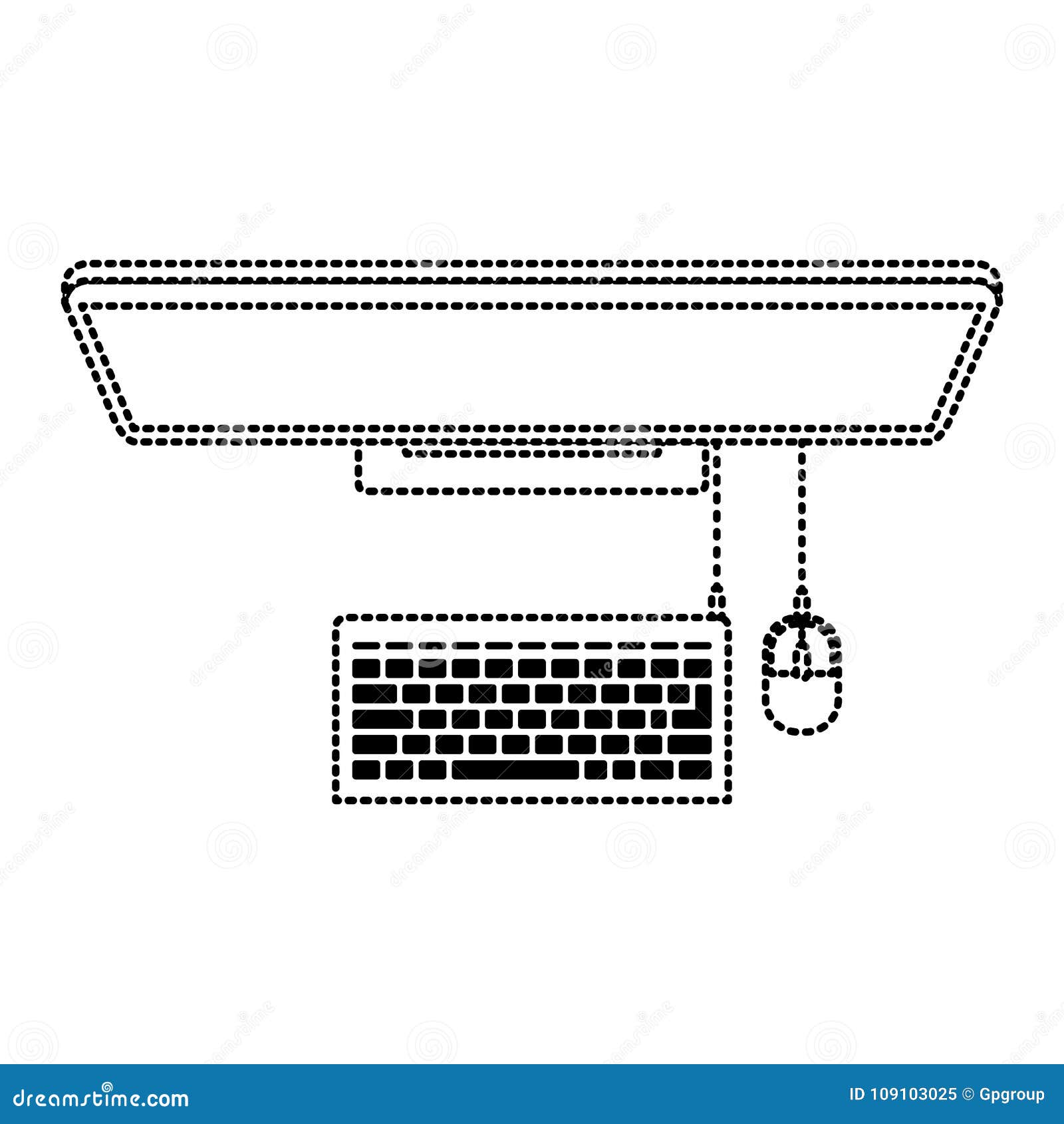 Desktop Computer on Top View in Black Dotted Contour Stock Vector ...