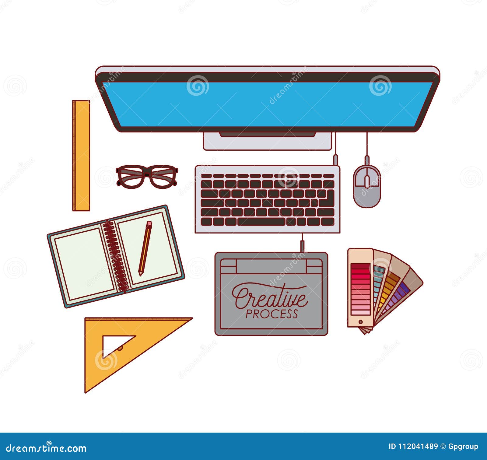 Desktop Computer Top View with Elements Graphic Design on White ...