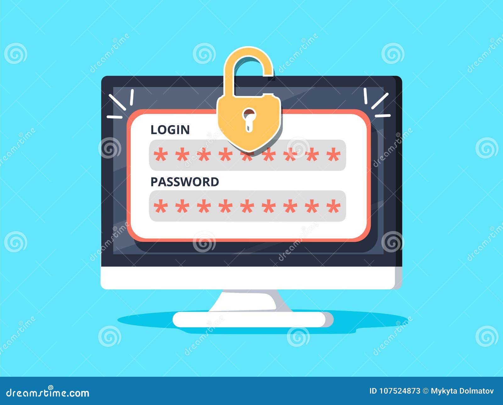 Desktop Computer with Unlocked Password Bubble Notification, Design of ...