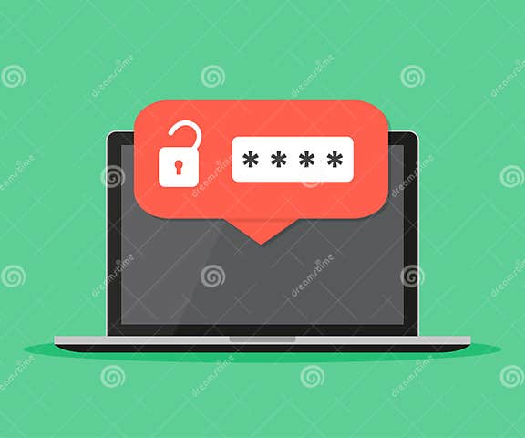Desktop Computer with Unlocked Password Bubble Notification, Flat ...