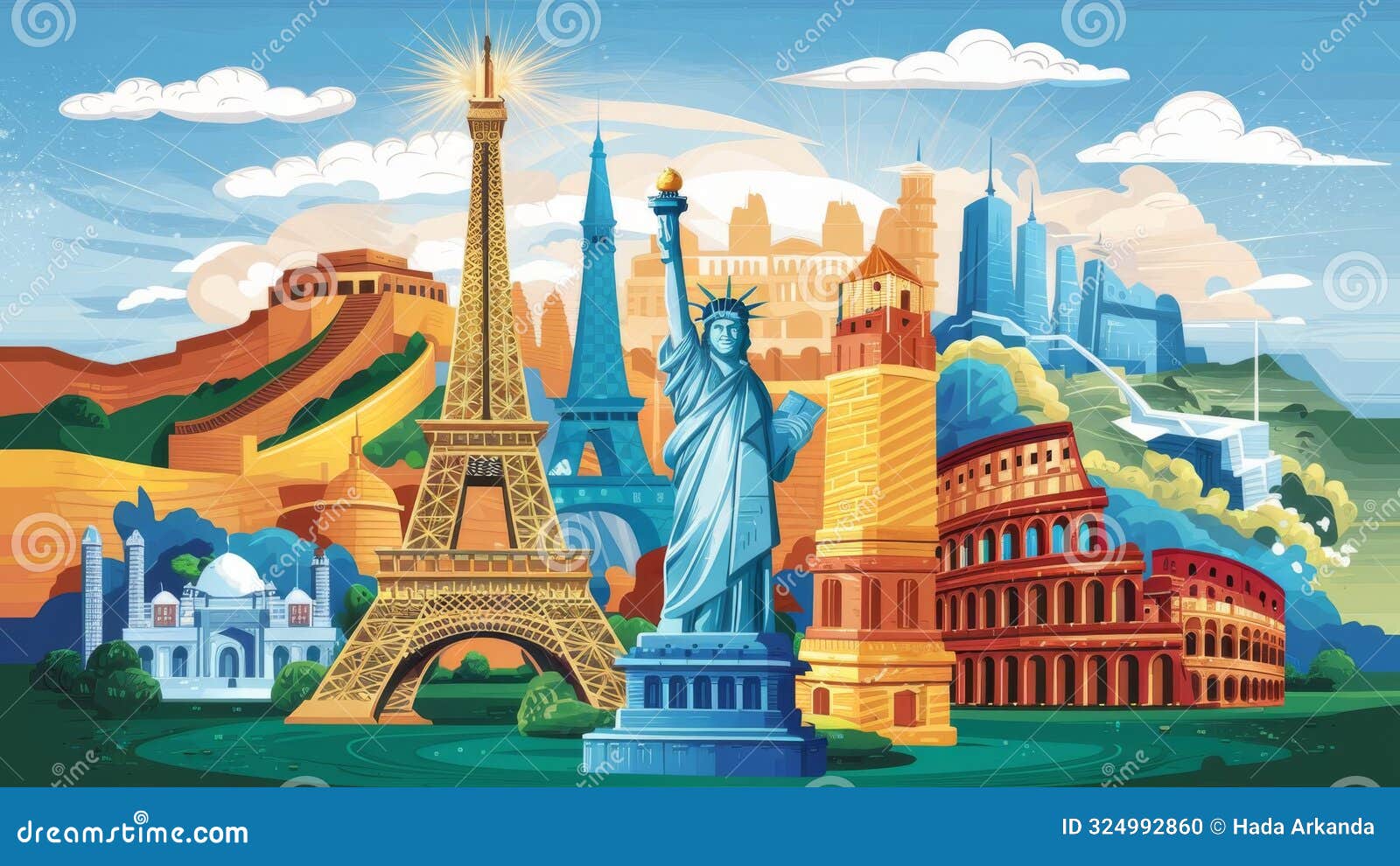 A Collection of Famous Global Landmarks Depicted in a Colorful Vector ...